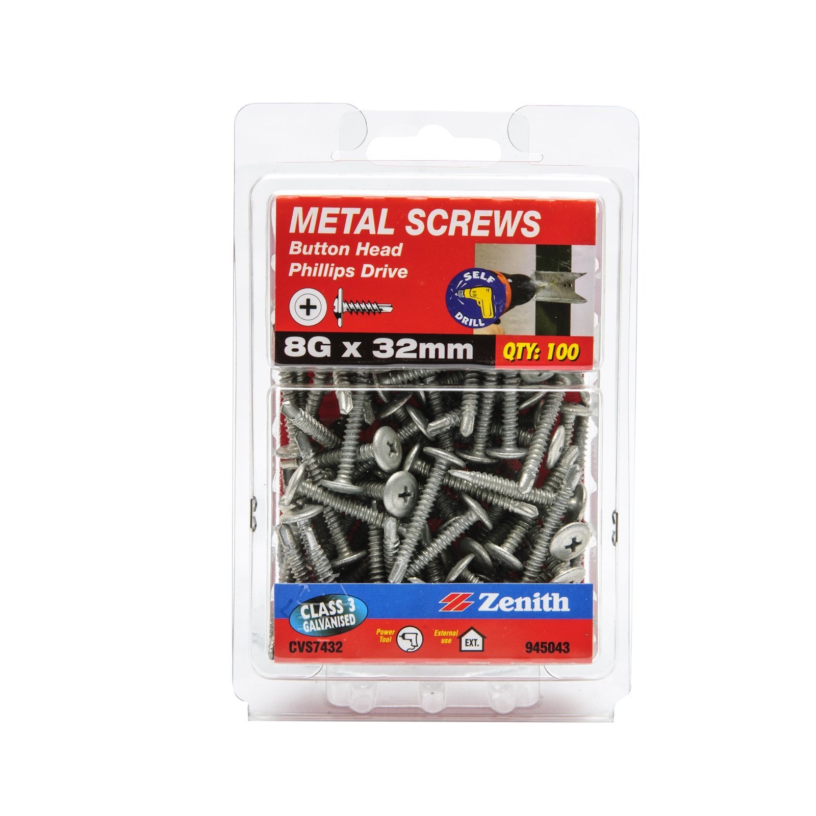 Zenith 8g x 32mm Galvanised Button Head Metal Screws - 100 Pack ...