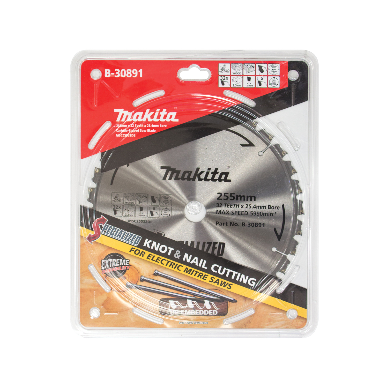 Makita 255mm x 25.4mm x 32T Knot And Nail TCT Saw Blade - Bunnings Australia