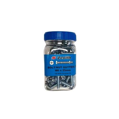 Zenith M6 x 25mm Zinc Plated Gutter Bolt And Nut - 100 Pack - Bunnings ...