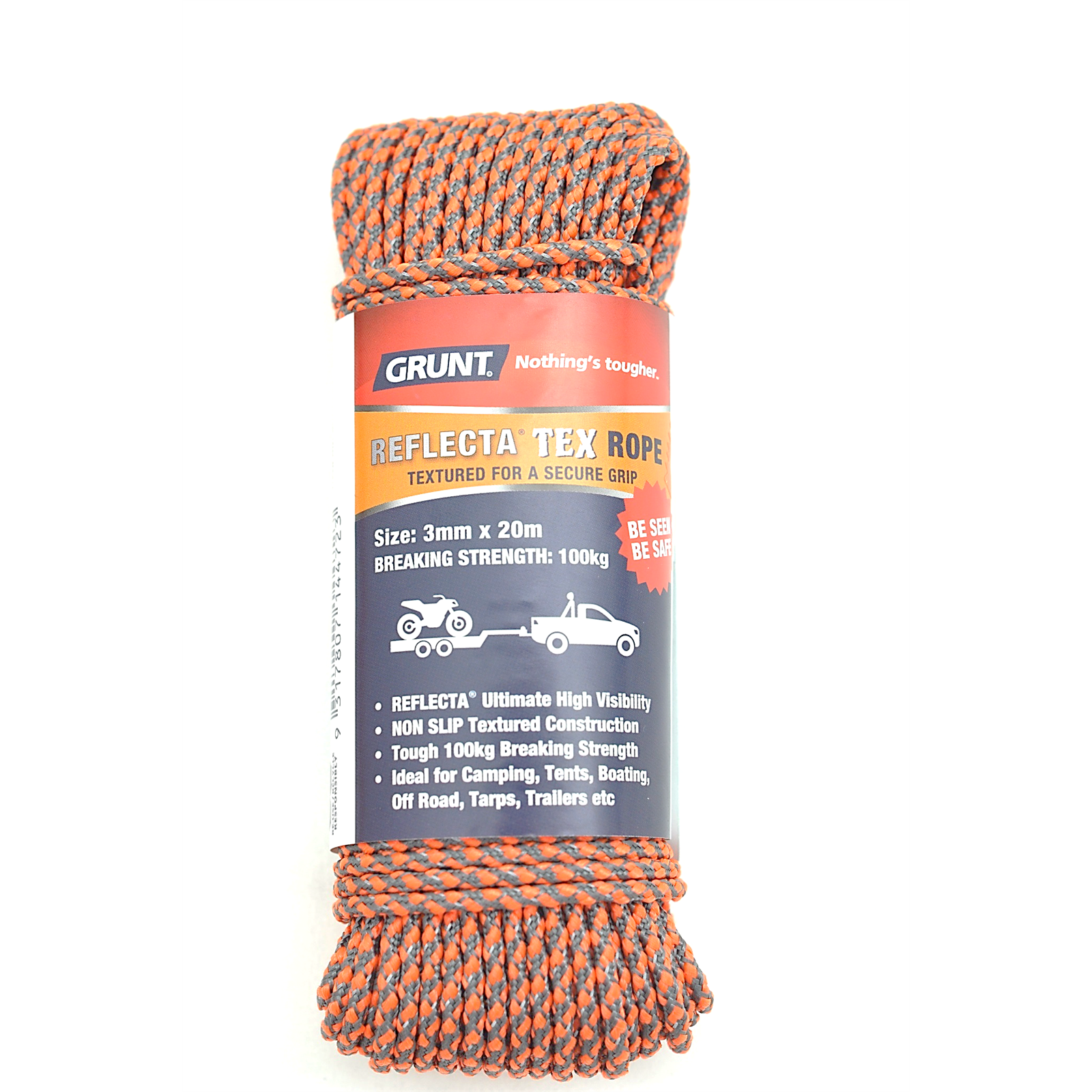 GRUNT 3mm x 20m Orange Textured Reflective Rope - Bunnings Australia