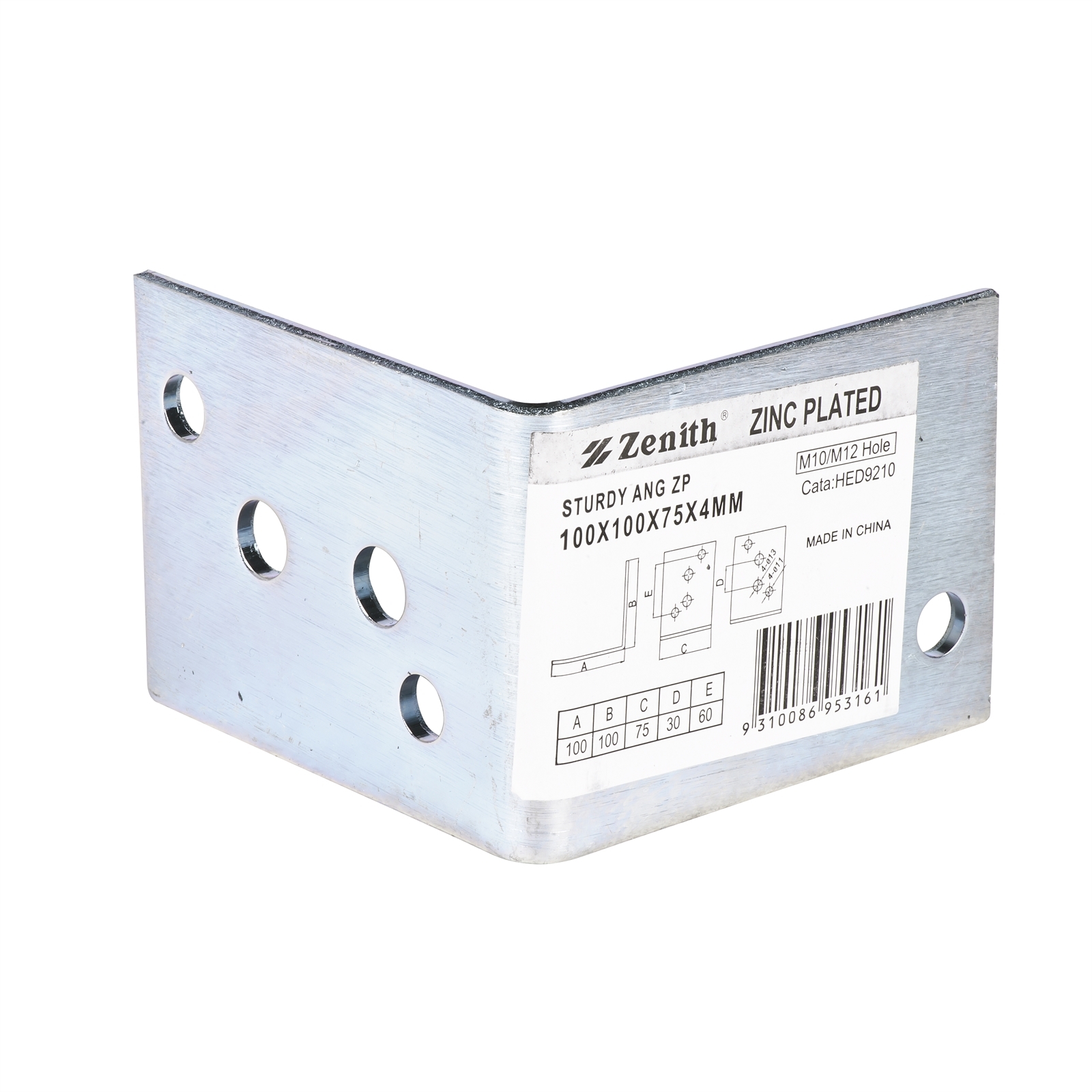 Zenith 100 x 100 x 75 x 4mm Zinc Plated Sturdy Angle Bracket - Bunnings ...