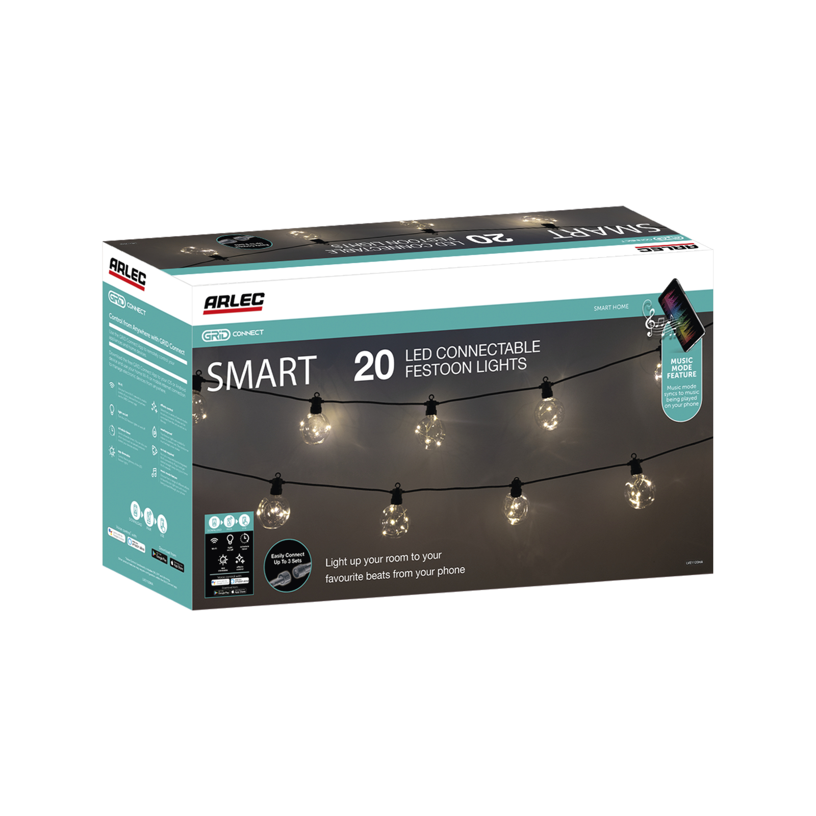 Arlec 20 Warm White Smart LED Low Voltage Connectable Festoon Lights ...