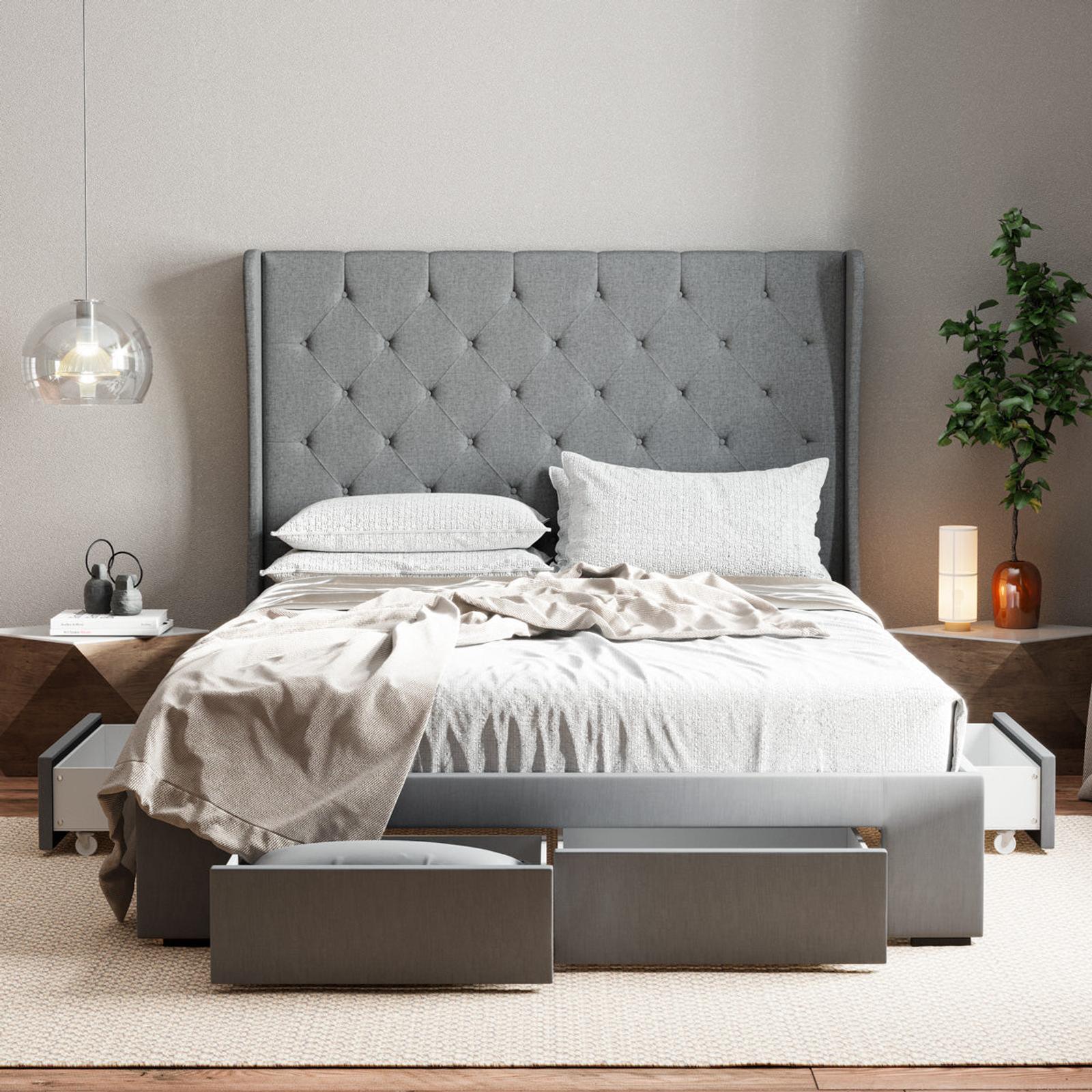 Windsor Winged King Charcoal Four Drawers Storage Bed Frame - Bunnings ...