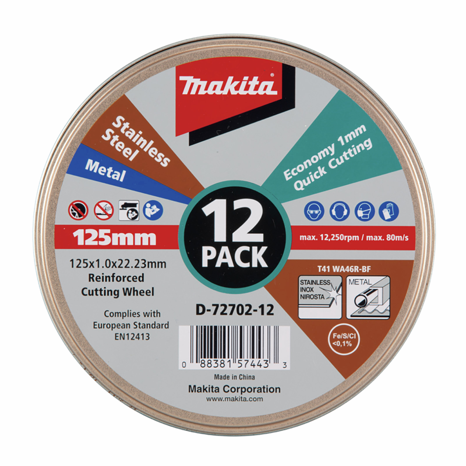 Makita 125 x 1 x 22.23mm Inox Cutting Disc - 12 Pack - Bunnings Australia