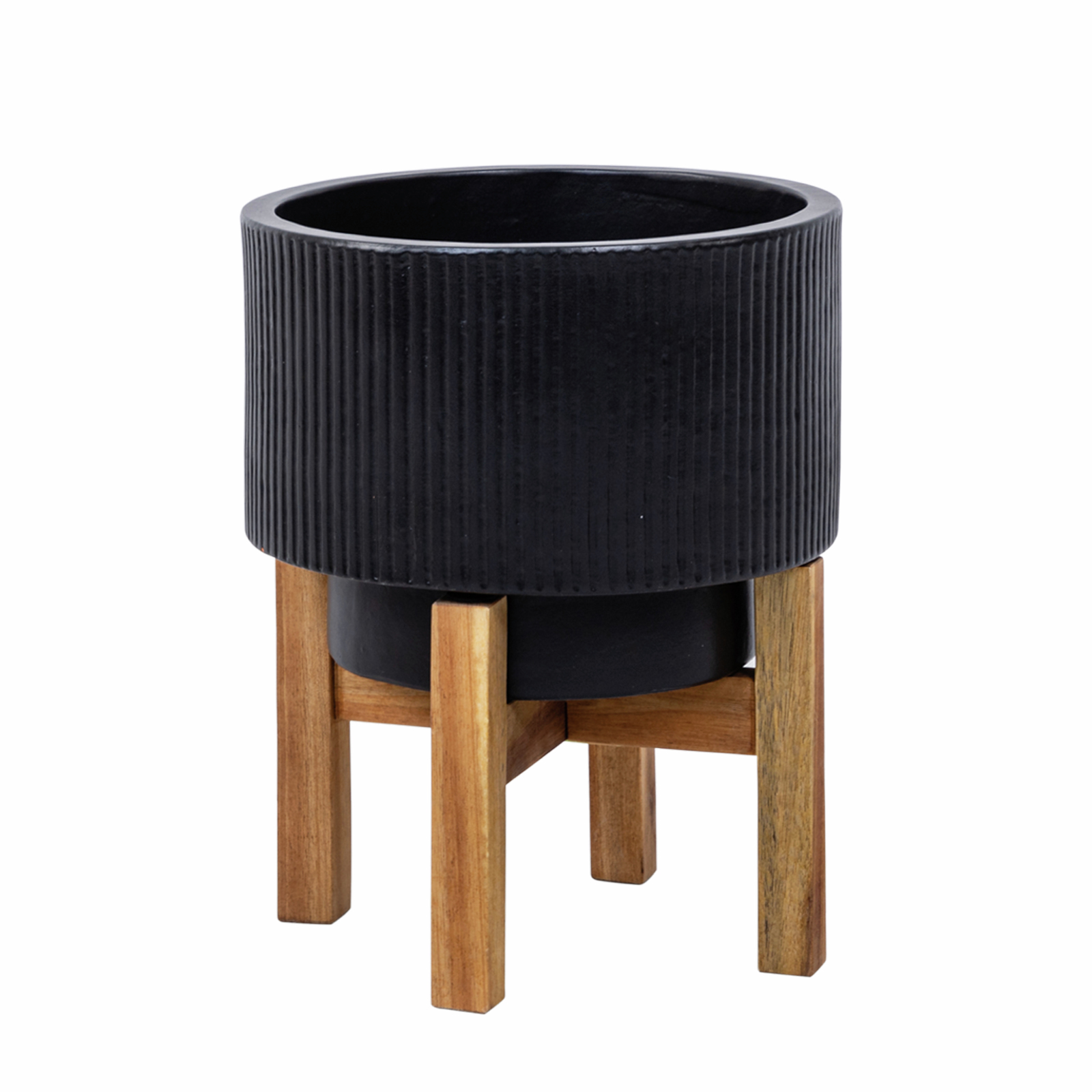 Lotus 25 x 33cm Black Small Indoor Ceramic Pot With Stand - Bunnings ...