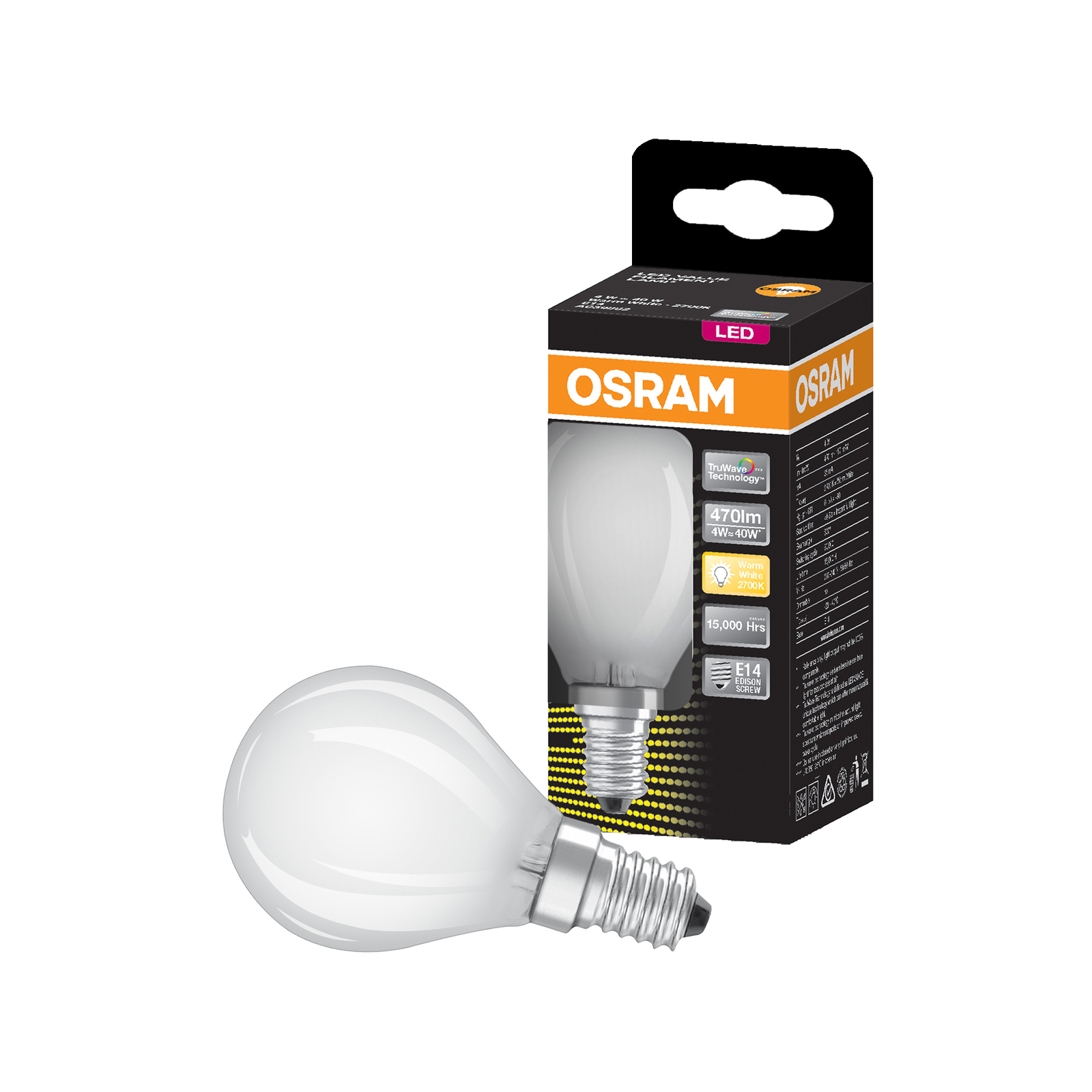 Osram 4W 470lm Frosted Warm White Fancy Round Filament LED E14 Light Globe - Bunnings Australia