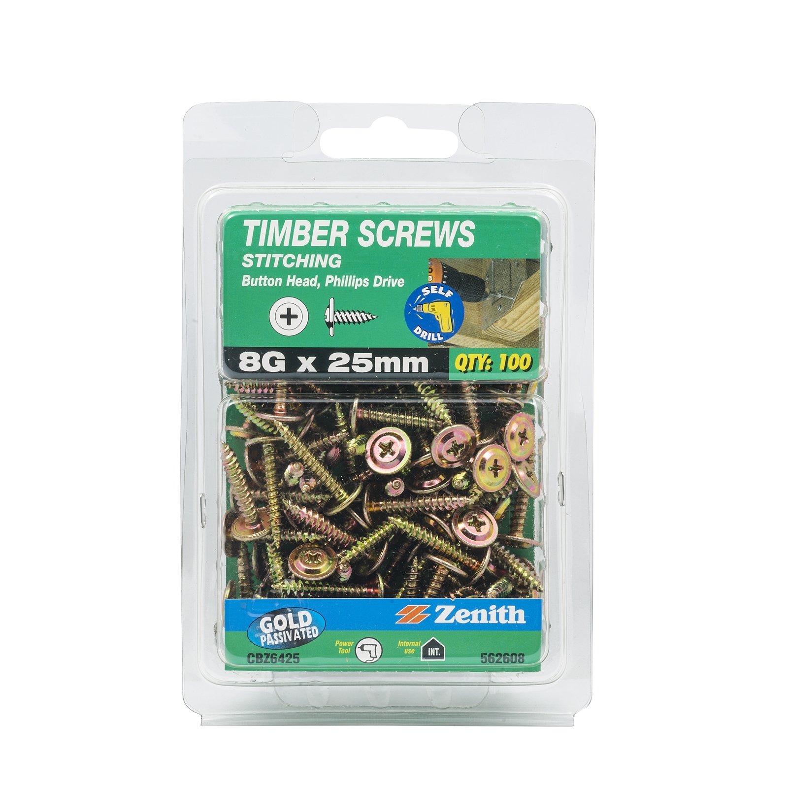 Zenith 8G x 25mm Gold Passivated Button Head Timber Screws - 100 Pack ...