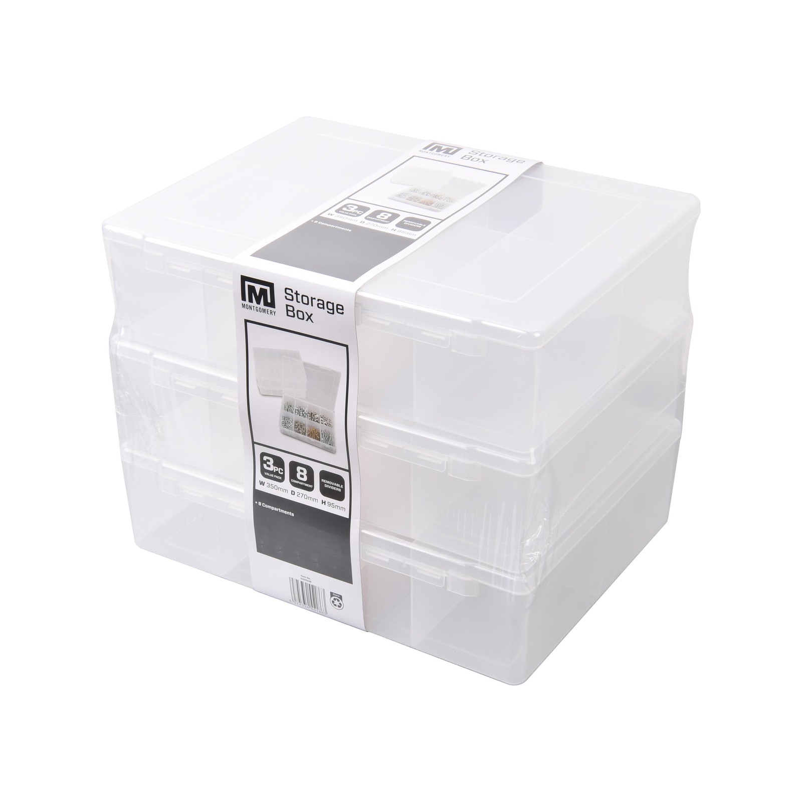 Montgomery 3 Piece 8 Compartment Storage Box Organiser - Value Pack ...