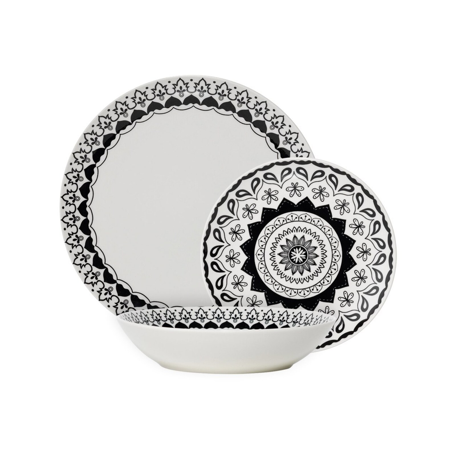 Ambrosia Phoenix Porcelain 12 Piece Dinner Set Black & White - Bunnings ...