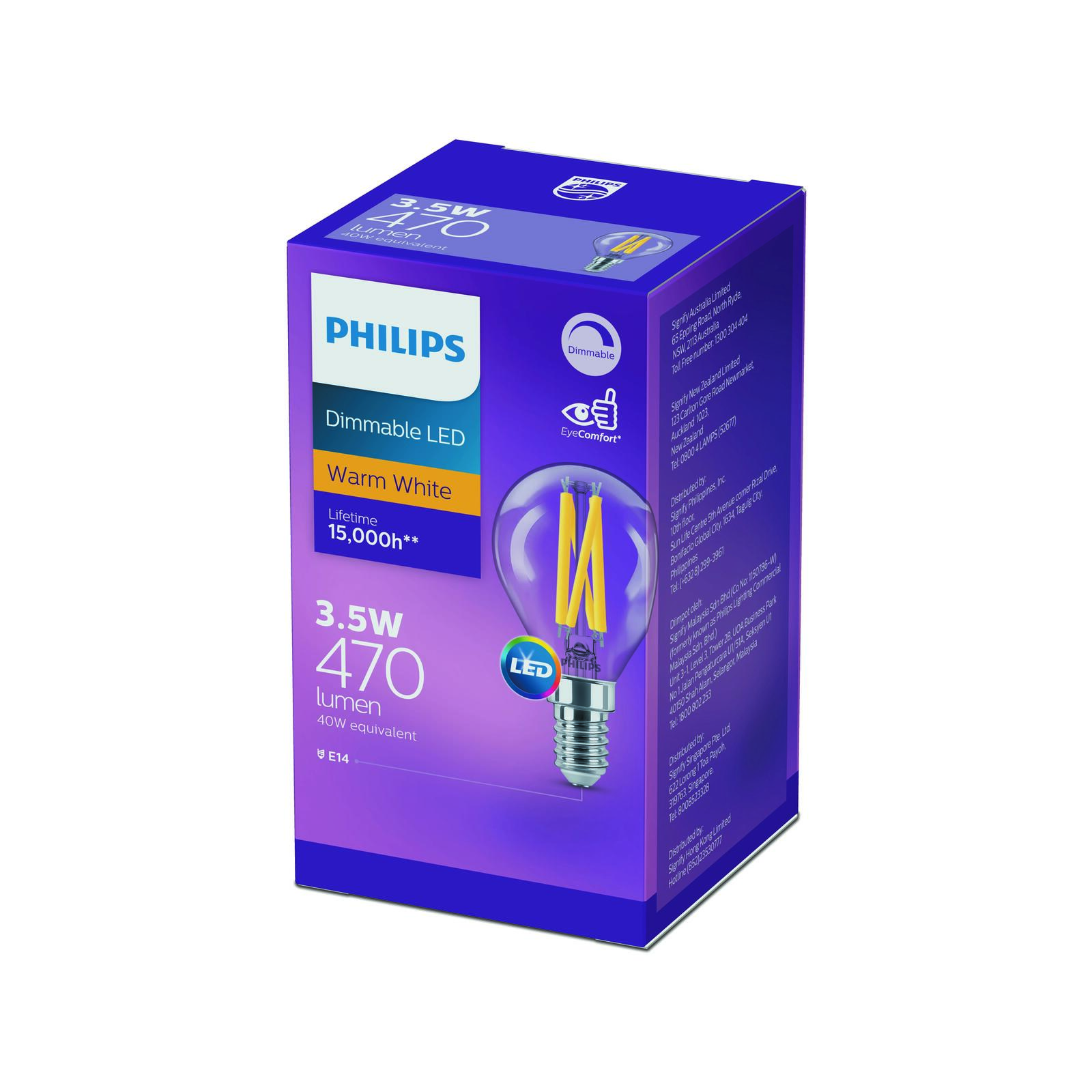 Philips B35 E14 LED 470lm Clear Filament 3.5W Globe - Bunnings Australia