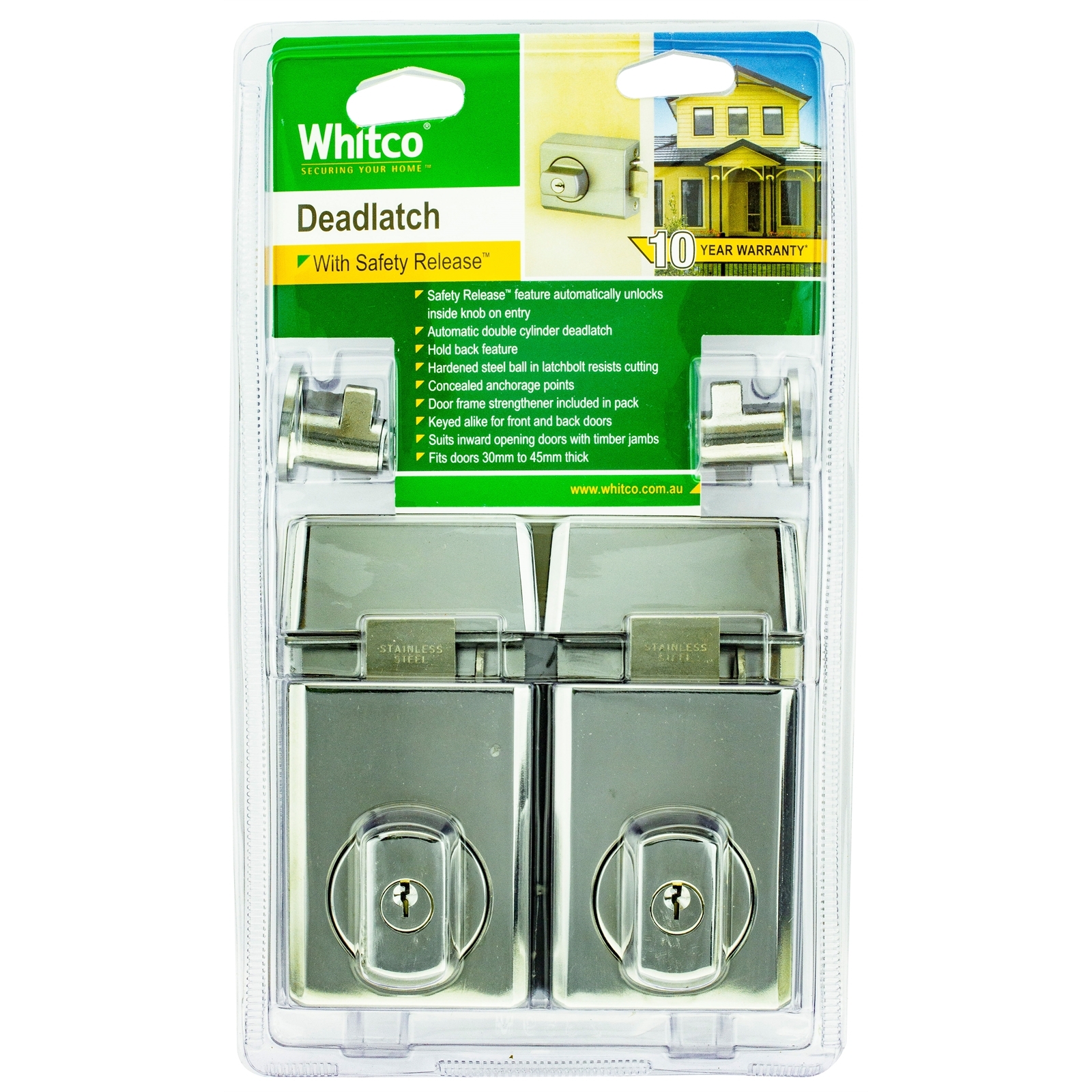 Whitco Chrome Double Cylinder Deadlatch - 2 Pack - Bunnings Australia