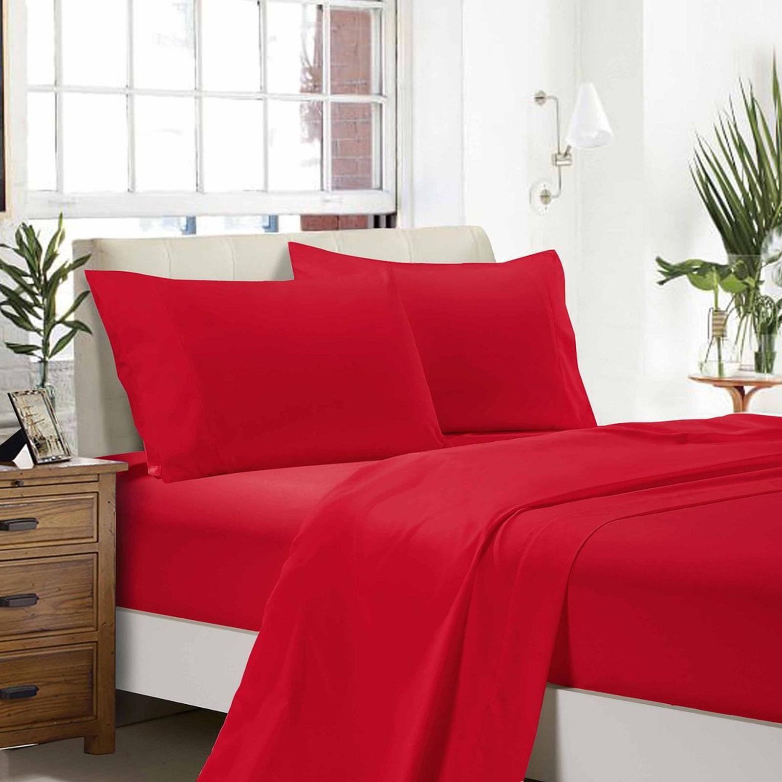 Fabric Fantastic 1000TC Ultra Soft King Size Bed Red Flat & Fitted ...