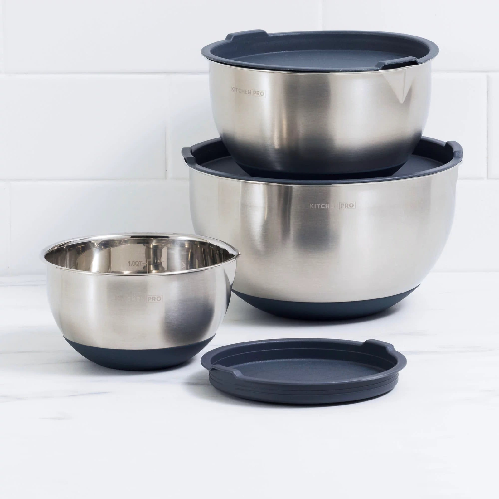 Kitchen Pro Mixwell Mixing Bowl with Lid Set 3pc Grey - Bunnings Australia