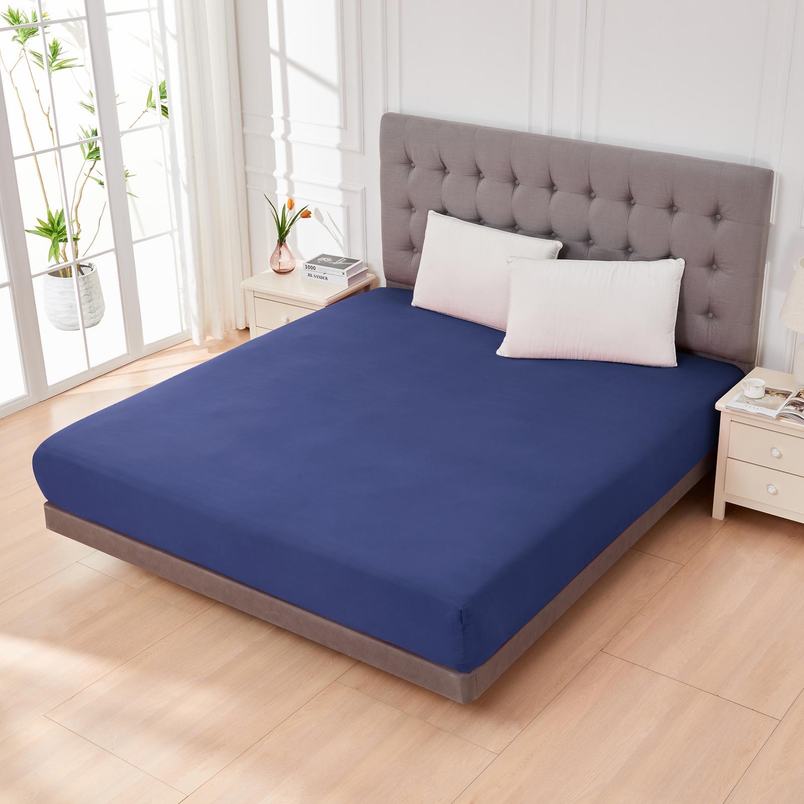 LINENOVA Deep Pocket Ultra-Soft Microfibe Fitted Sheet - Double, Navy ...