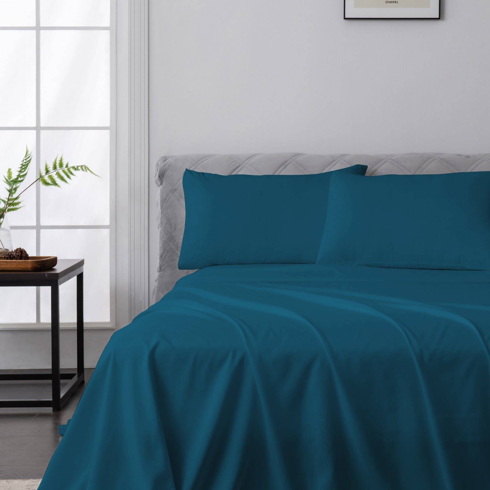 LINENOVA 2000TC Bamboo Blend Sheet Set-Biscay blue Double - Bunnings ...