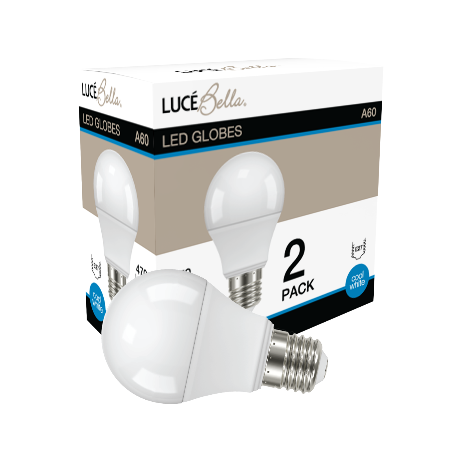 Luce Bella A60 E27 LED 470lm 6W Cool White Globe - 2 Pack - Bunnings ...