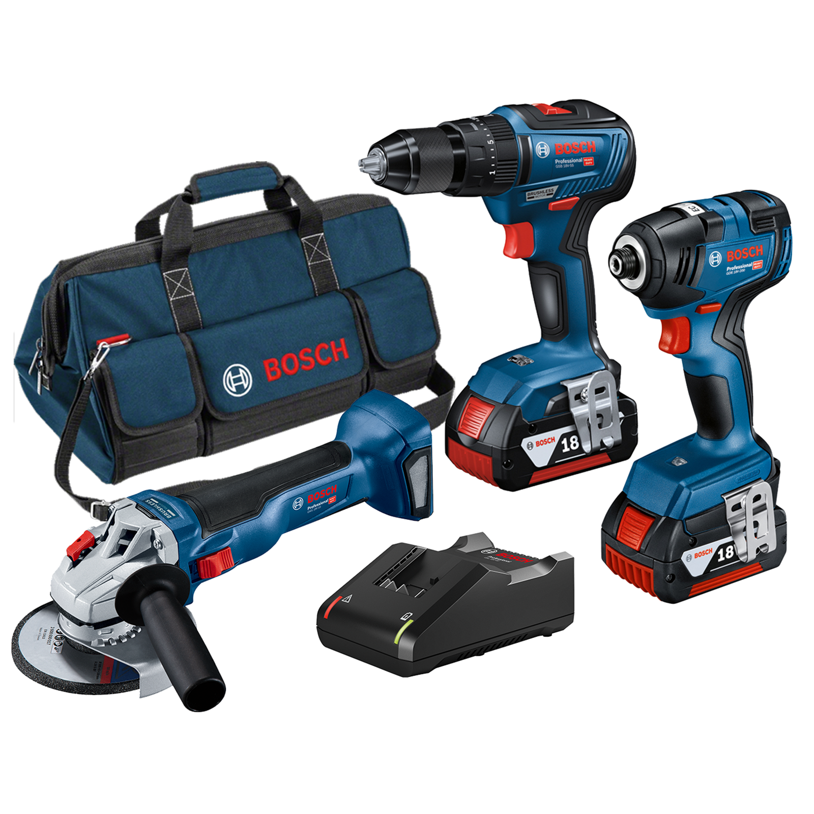 Bosch Blue 18V Brushless 3 Piece Combo Kit With 2 x 4.0AH Batteries ...