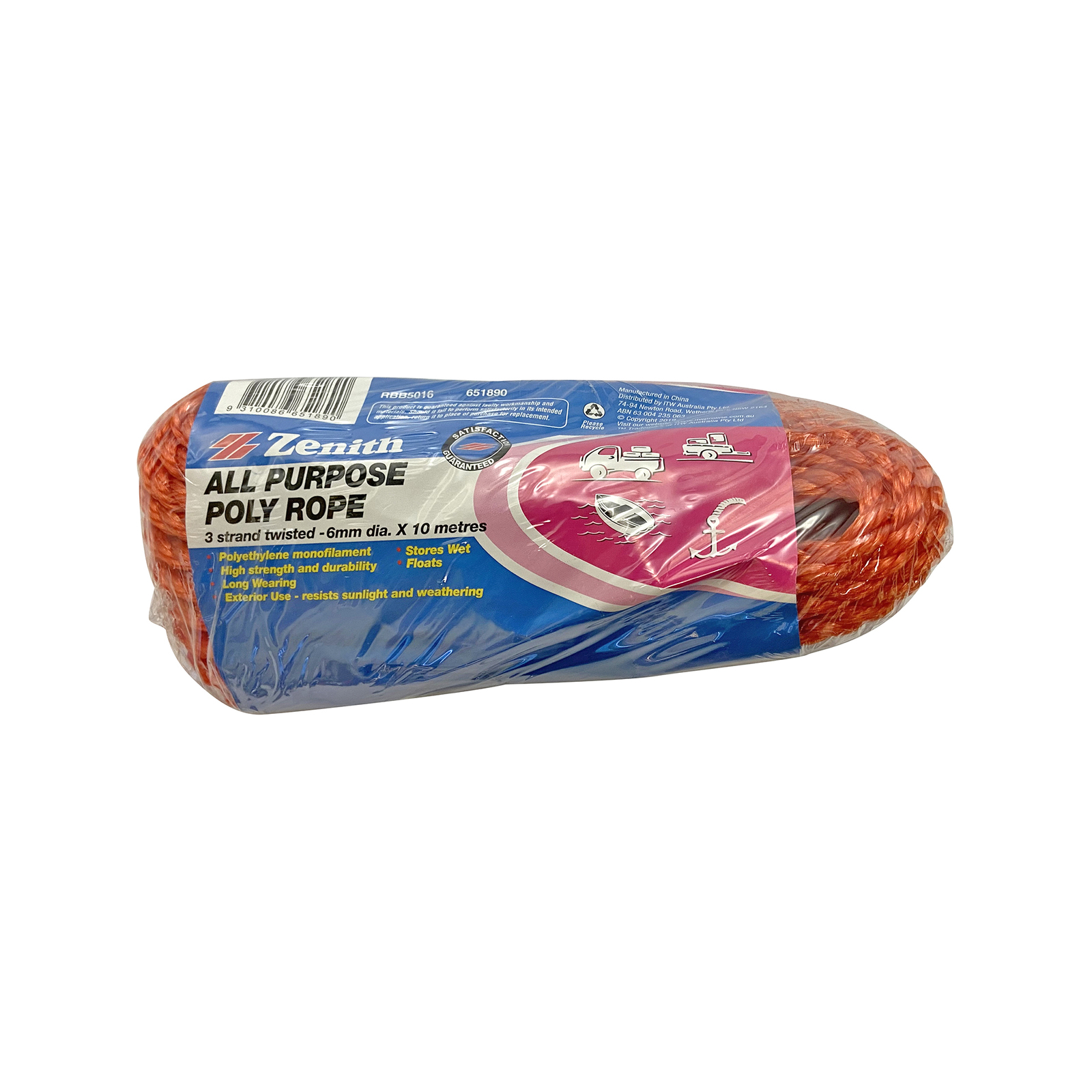 Zenith 6mm x 10m Orange All Purpose Poly Rope - Bunnings New Zealand