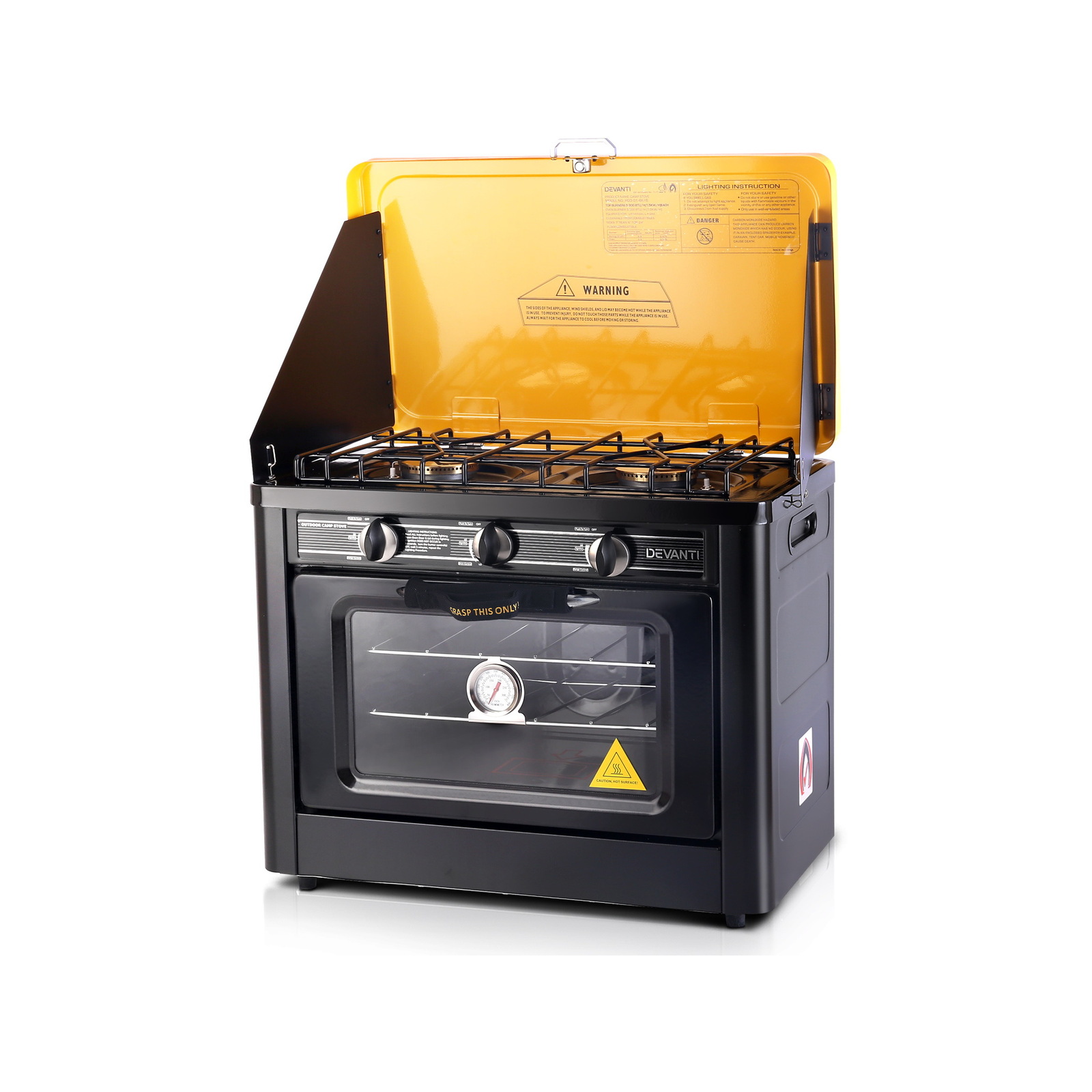 Devanti Portable Gas Oven Camping Stove 3 Burner LPG Gas Cooktop Picnic ...