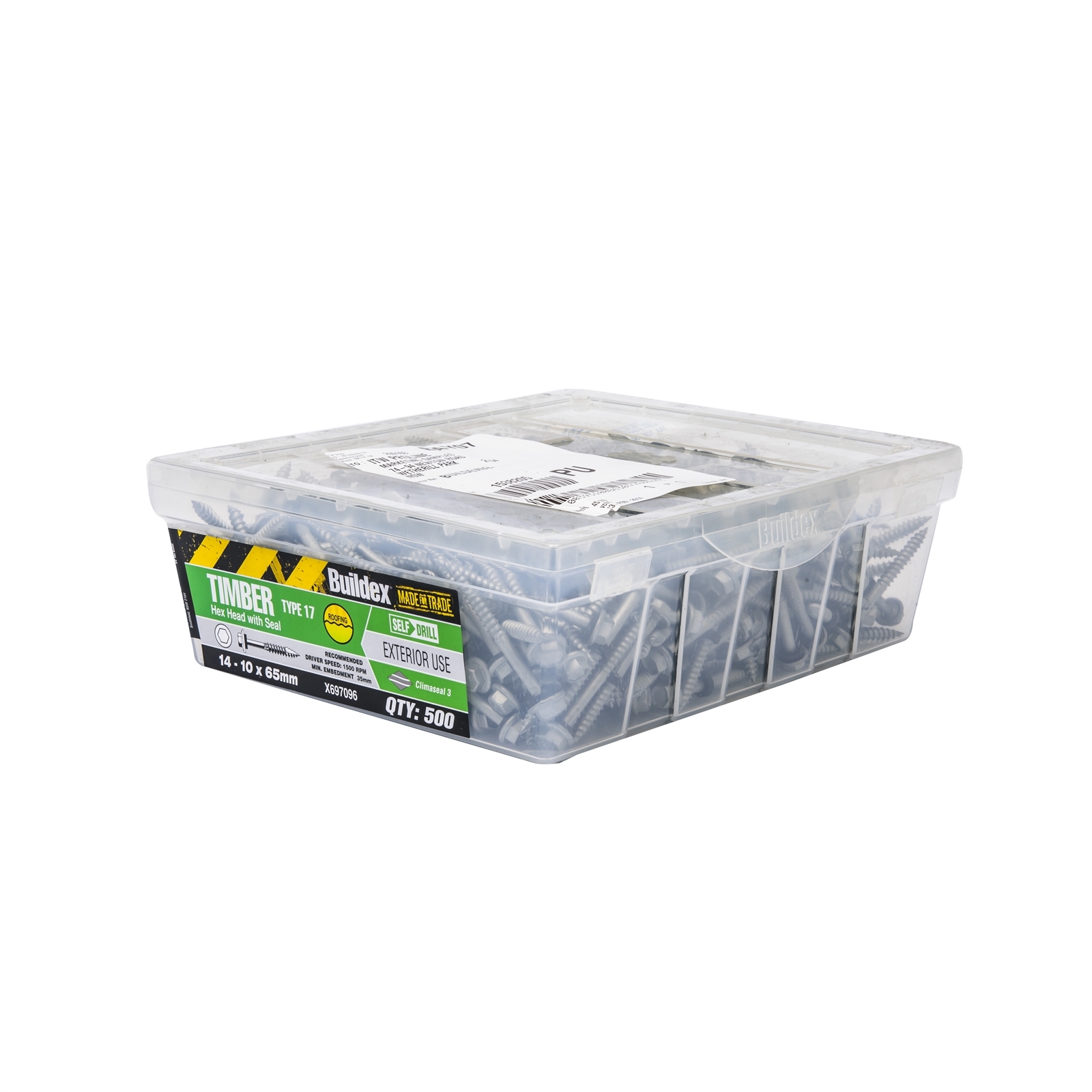 Buildex 14 - 10 x 65mm Climaseal Hex Head With Seal Timber Screws - 500 ...