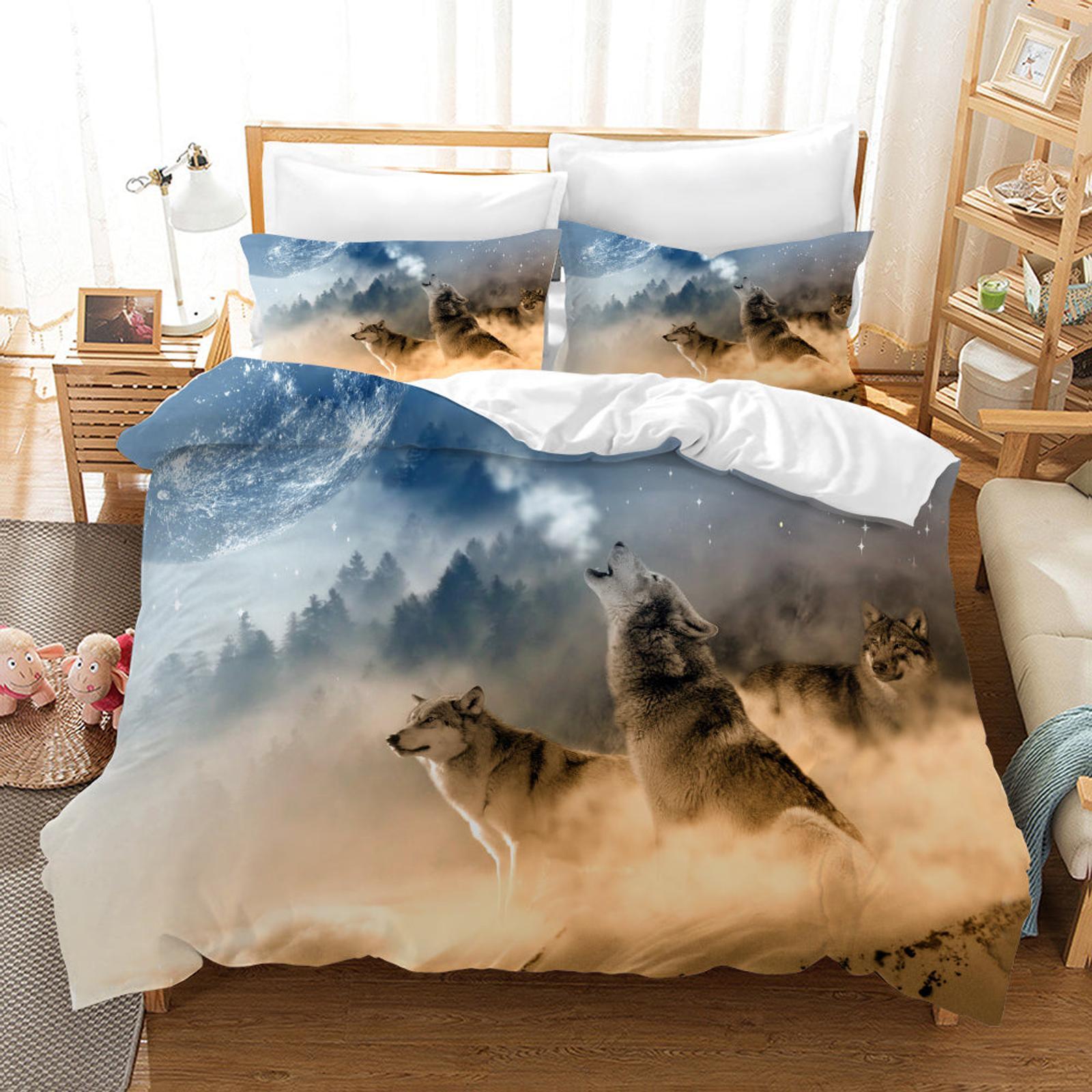 3D Wolf Forest Star Sky Quilt Cover Set Bedding Set Pillowcases 30 ...