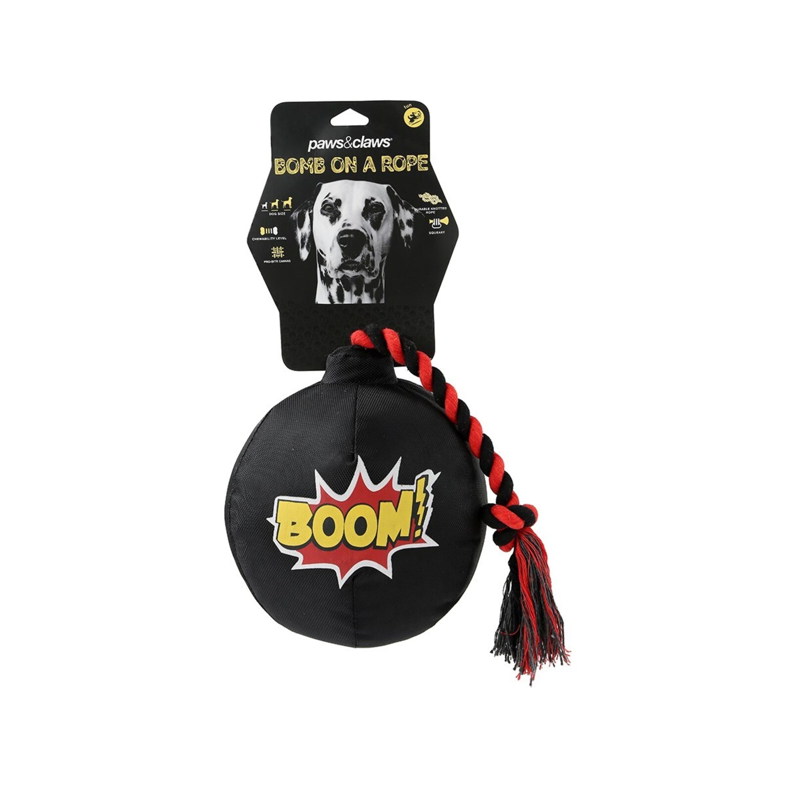 Paws & Claws Pet/Dog 45cm Bomb-On-A-Rope Oxford Toy - Black - Bunnings ...