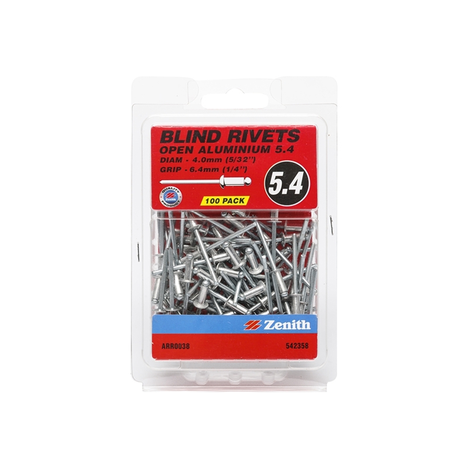Zenith Blind Rivet Open Alum 5/32"D x 1/4"G 100pk - Bunnings New Zealand