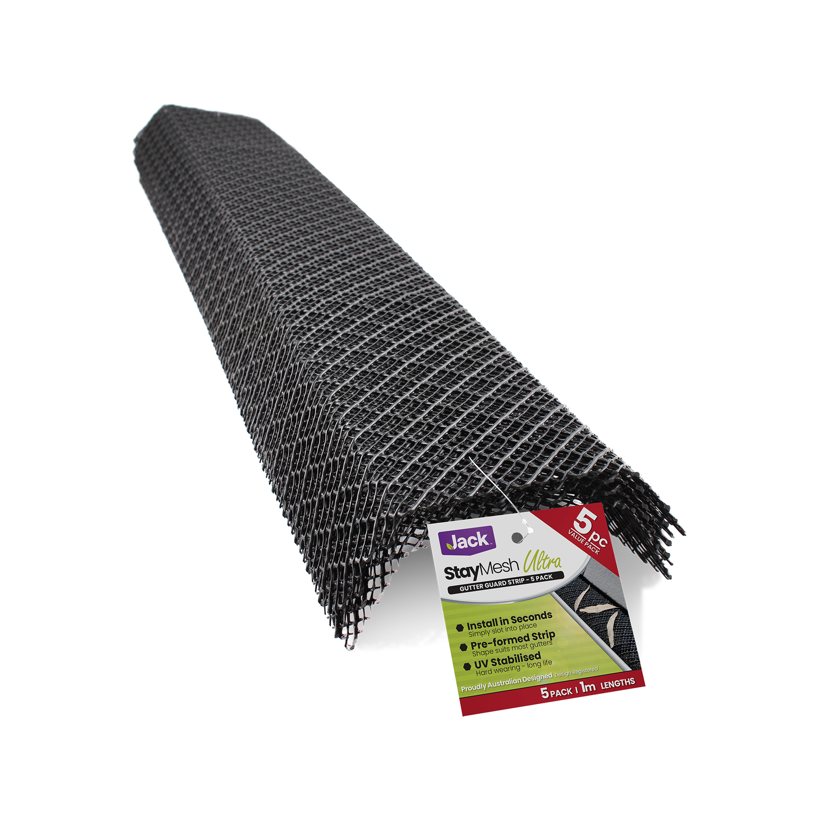 Jack 1m Black Plastic StayMesh Ultra Gutter Guard - 5 Pack - Bunnings ...