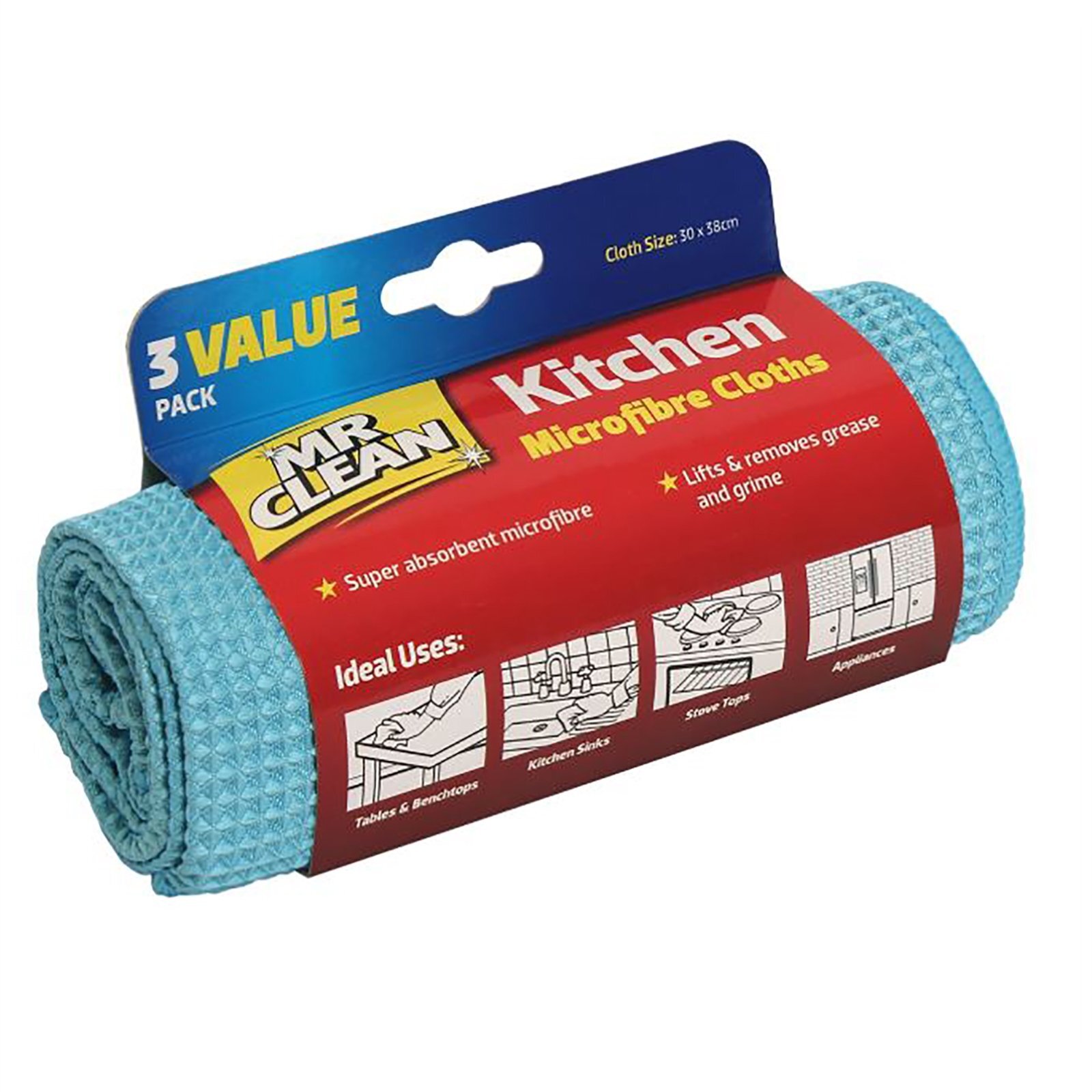 Mr Clean Kitchen Microfibre Cloths - 3 Pack - Bunnings New Zealand