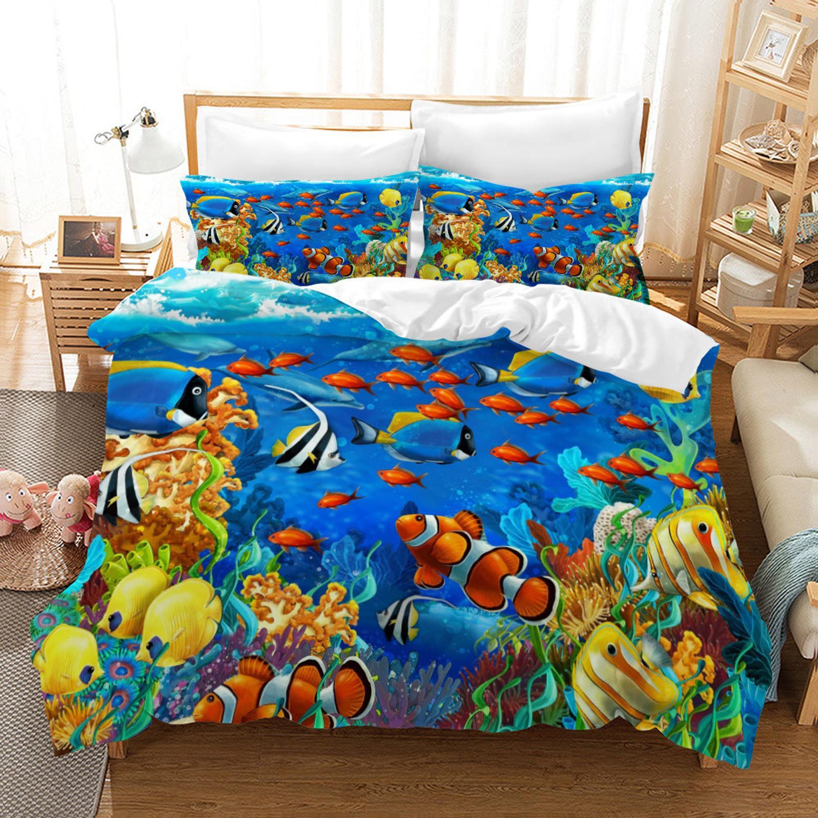 3D Blue Seabed Ocean Fish Quilt Cover Set Bedding Set Pillowcases 61 ...