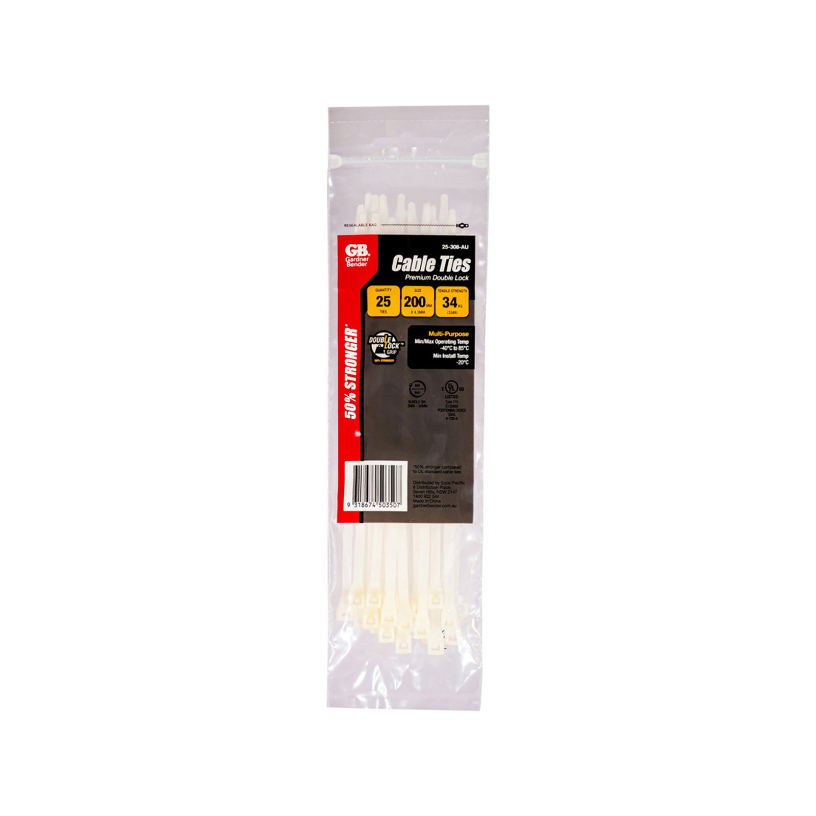 Gardner Bender 200 x 4.3mm Double-Lock Cable Ties - 25 Pack - Bunnings ...