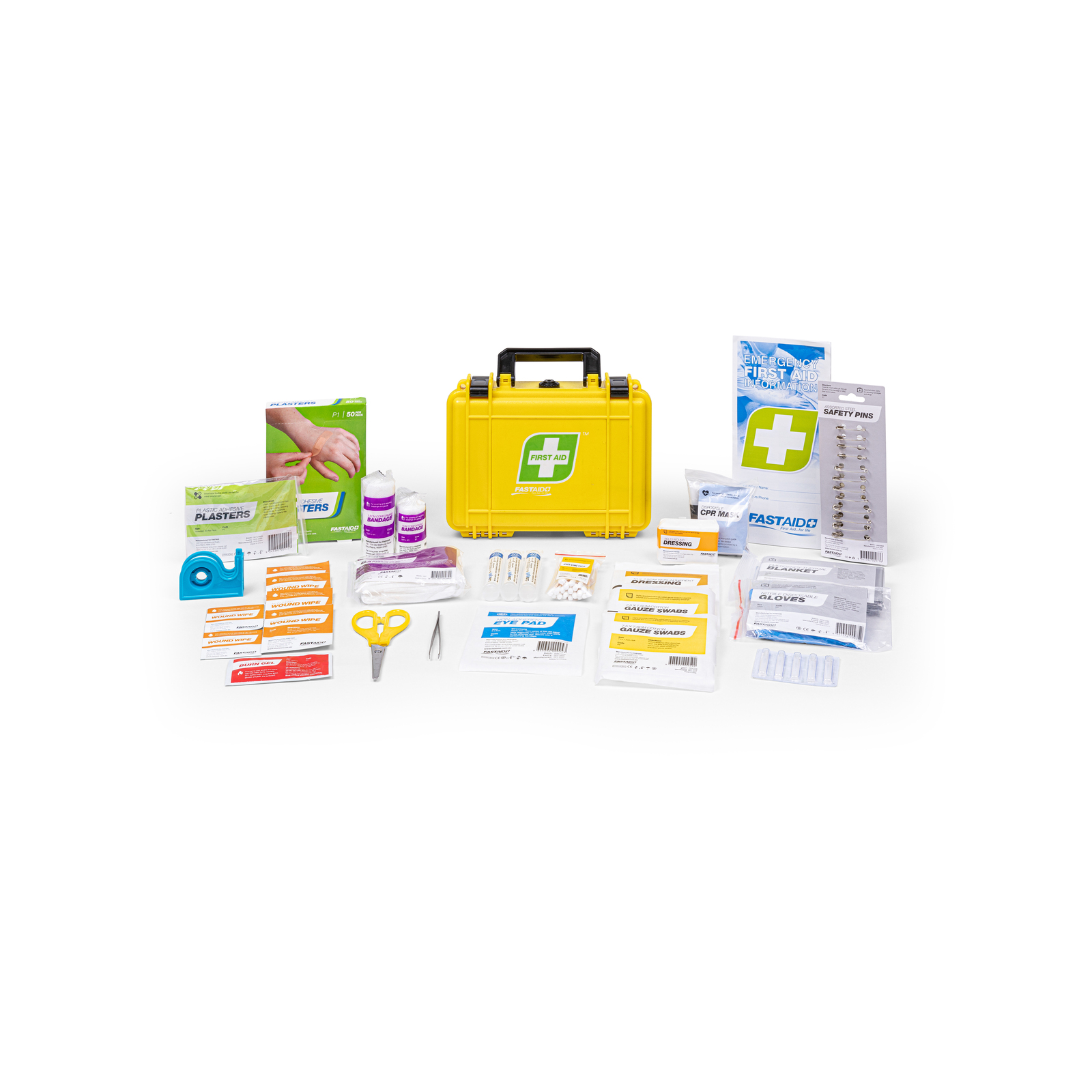 FastAid Essentials IP67 Waterproof First Aid Kit with Yellow Plastic ...
