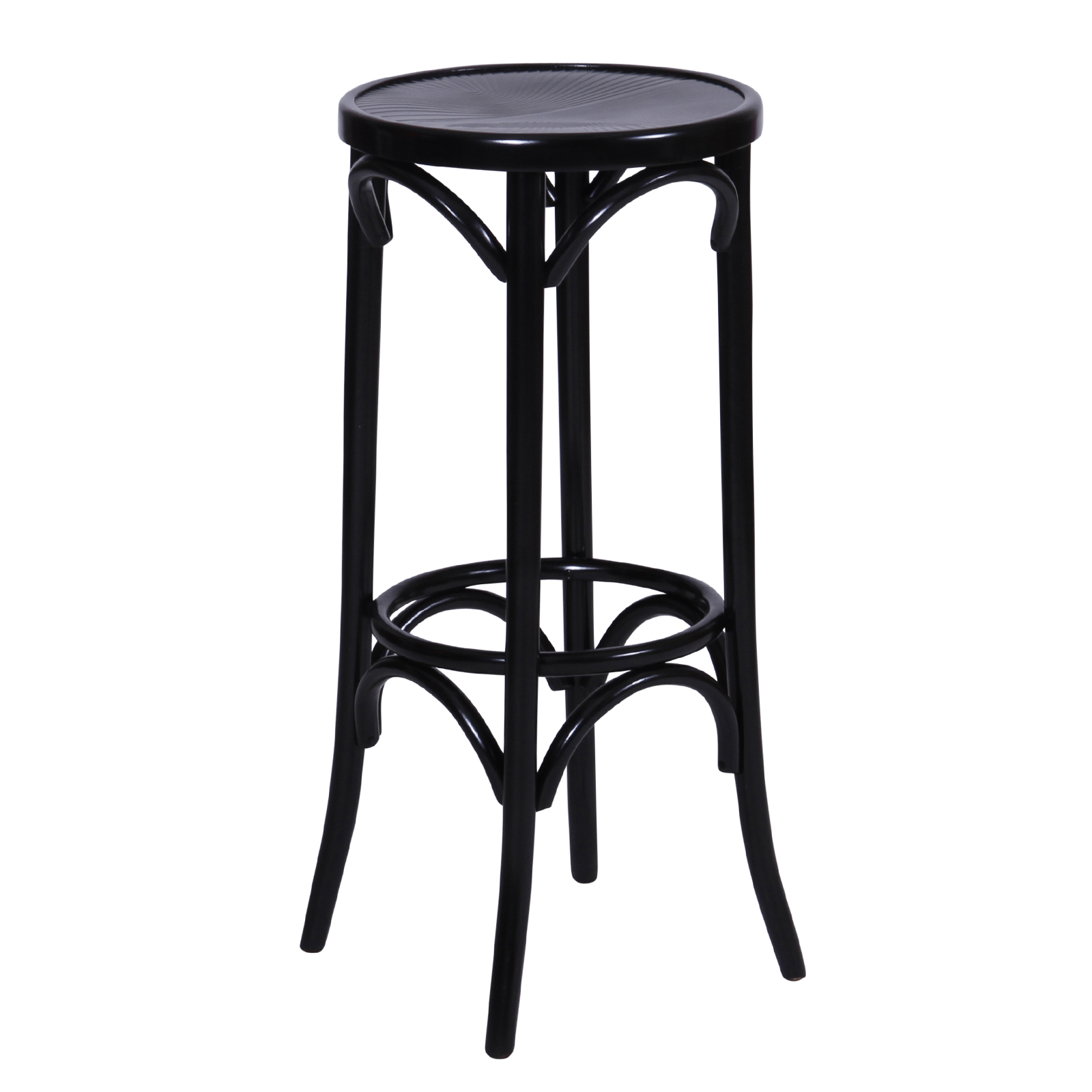 Thonet Designed 80cm Black Original Paris Bentwood Embossed Seat Stool ...