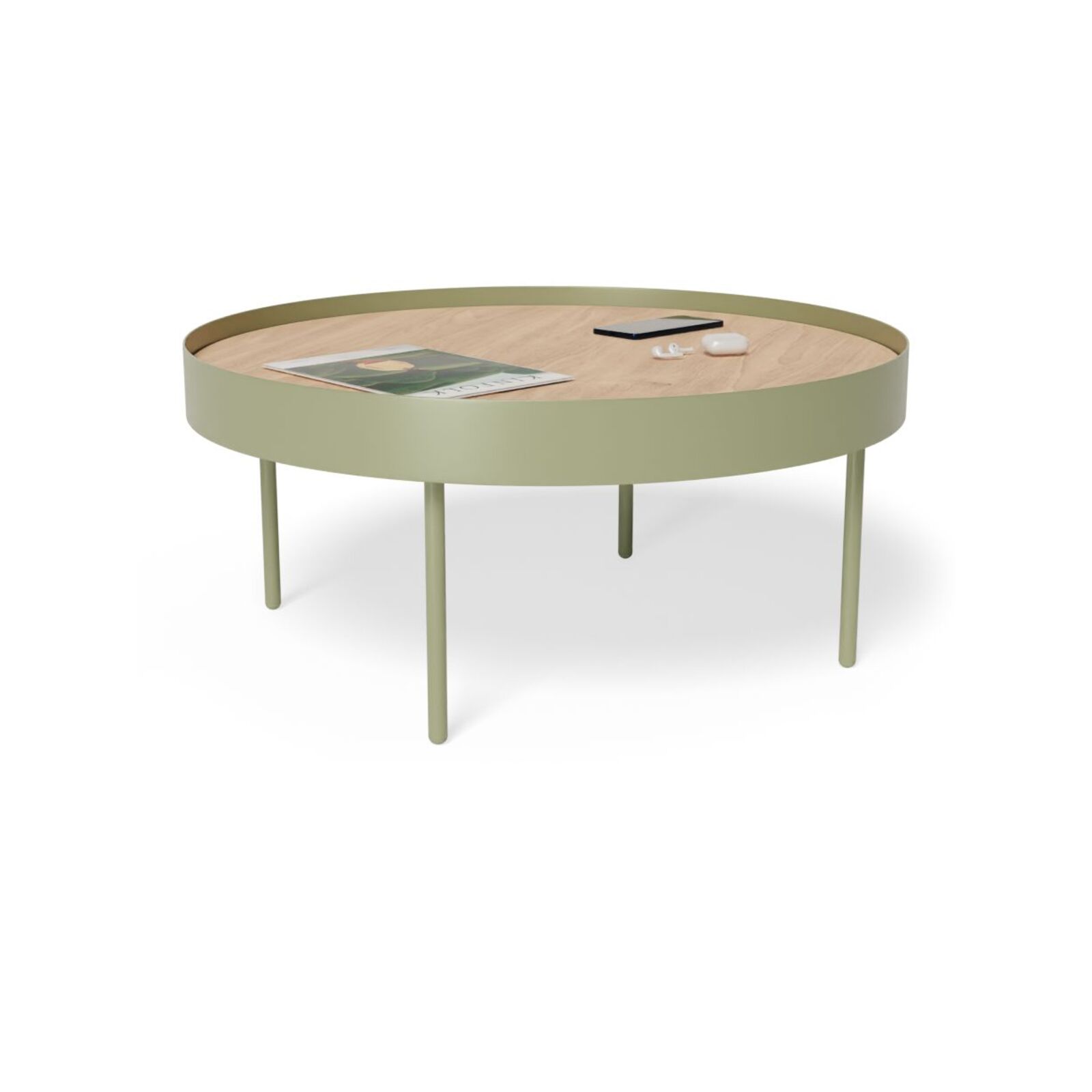 Tao Round Coffee Table - Natural Ash Tabletop - Dusty Green Base ...