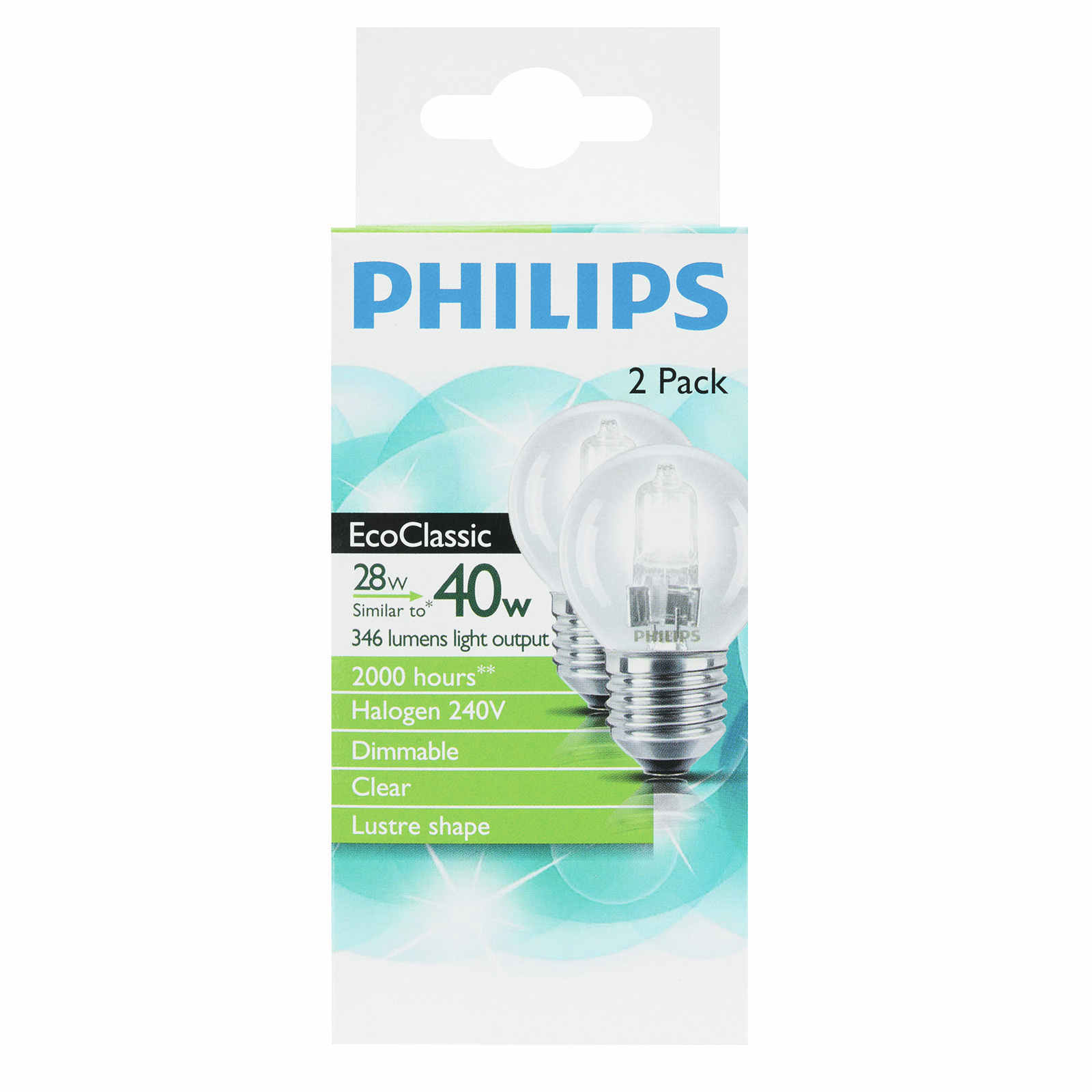 Philips 28W Clear Warm White Eco Classic Halogen E27 Globe - 2 Pack ...