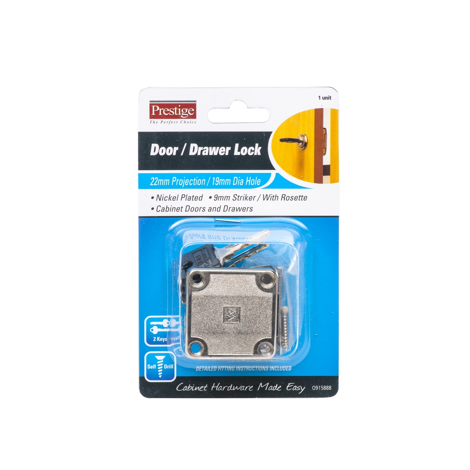 Prestige 110 x 19mm Square Nickel Plated Square Door / Drawer Lock ...