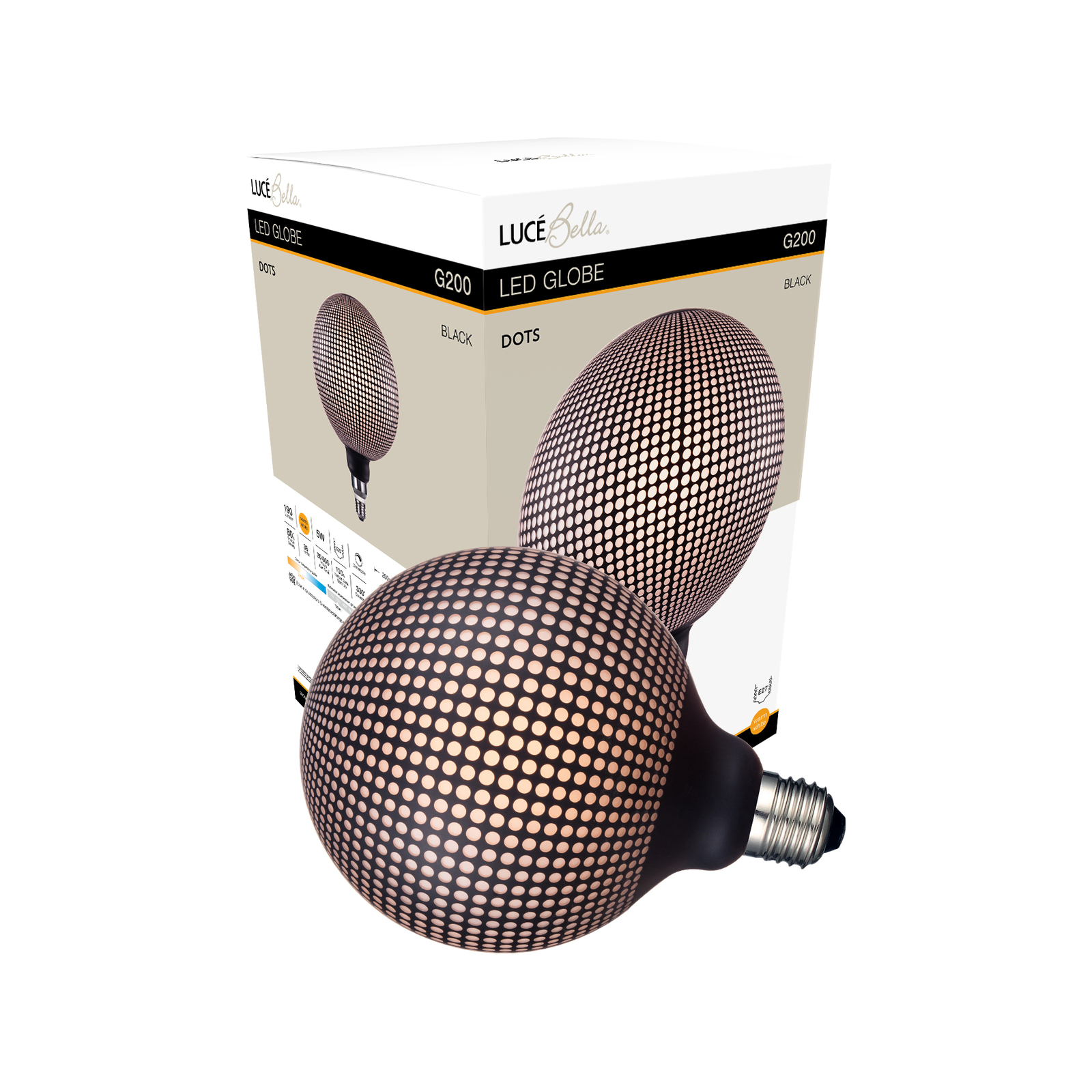 Luce Bella 5W 190lm G200 Black Dot Pattern Dimmable LED E27 Globe ...