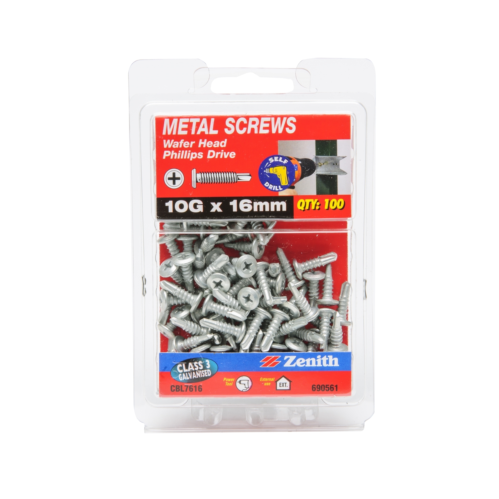 Zenith 10G x 16mm Galvanised Wafer Head Metal Screws - 100 Pack ...