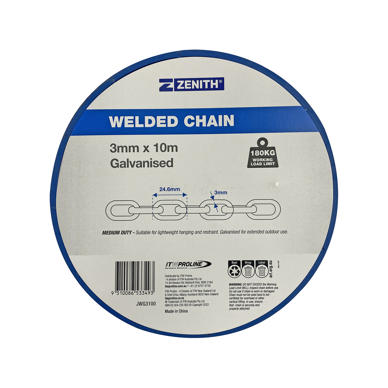 Zenith 3mm x 10m Galvanised Chain - Bunnings New Zealand