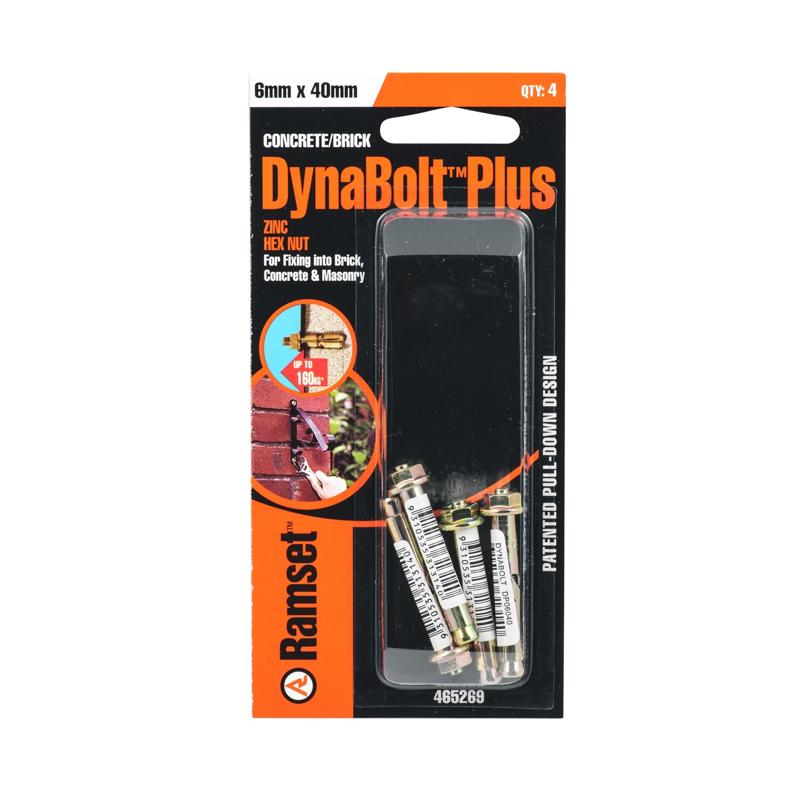Ramset 6 x 40mm DynaBolt Plus Hex Nut Bolt - 4 Pack - Bunnings Australia