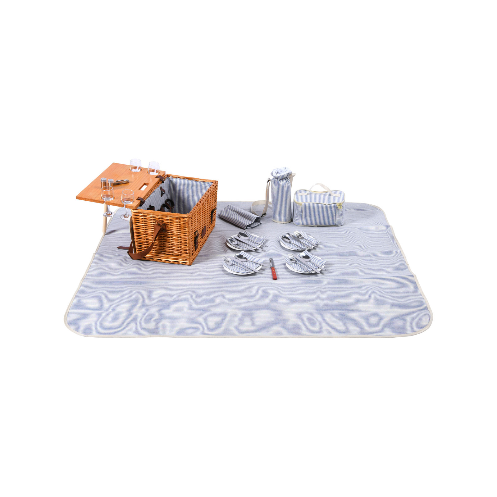 Vibes Hunter 4 Person Natural Willow Picnic Basket Set - Bunnings Australia