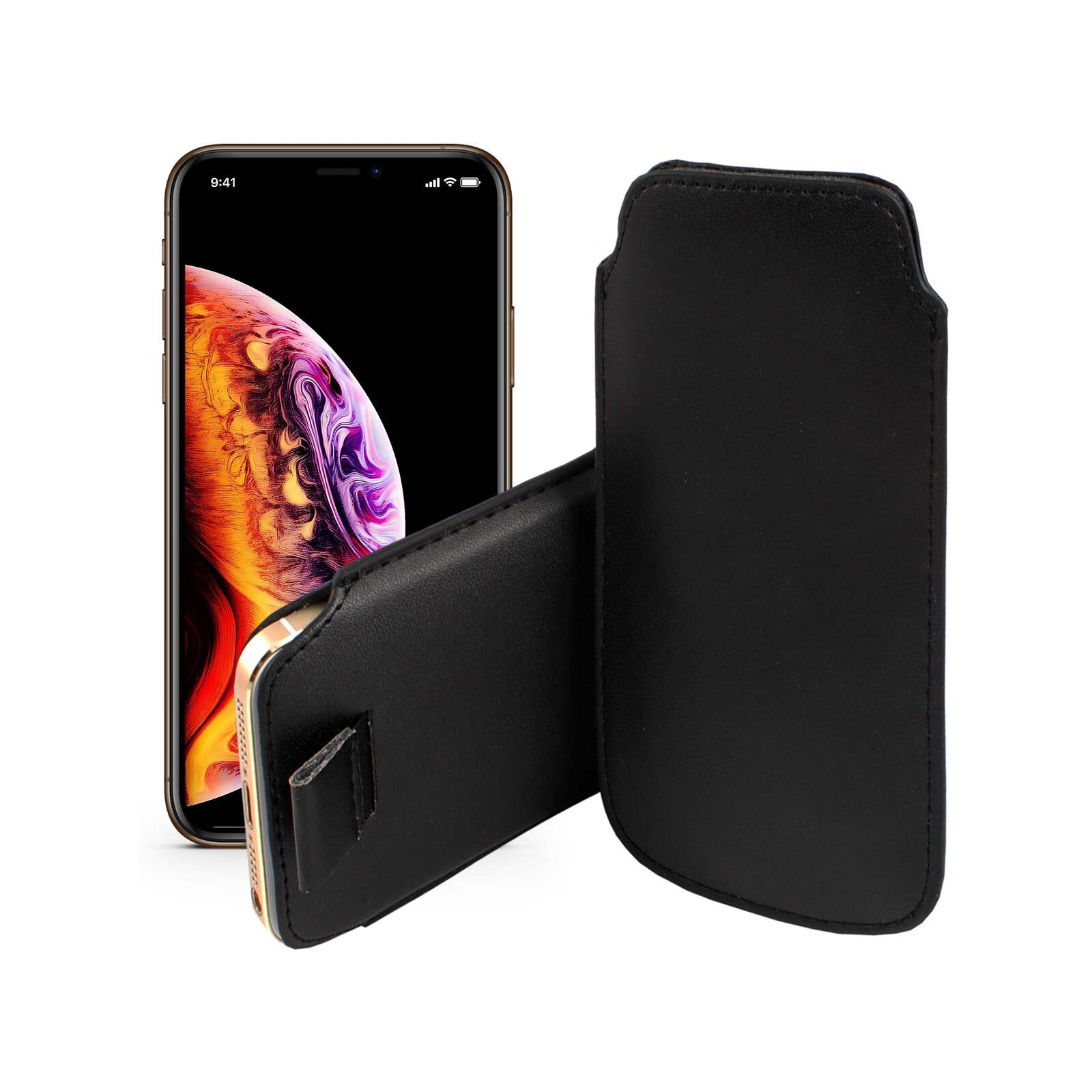 MEZON Apple iPhone 8 Plus (5.5") Black Pull Tab Slim PU Leather Pouch ...
