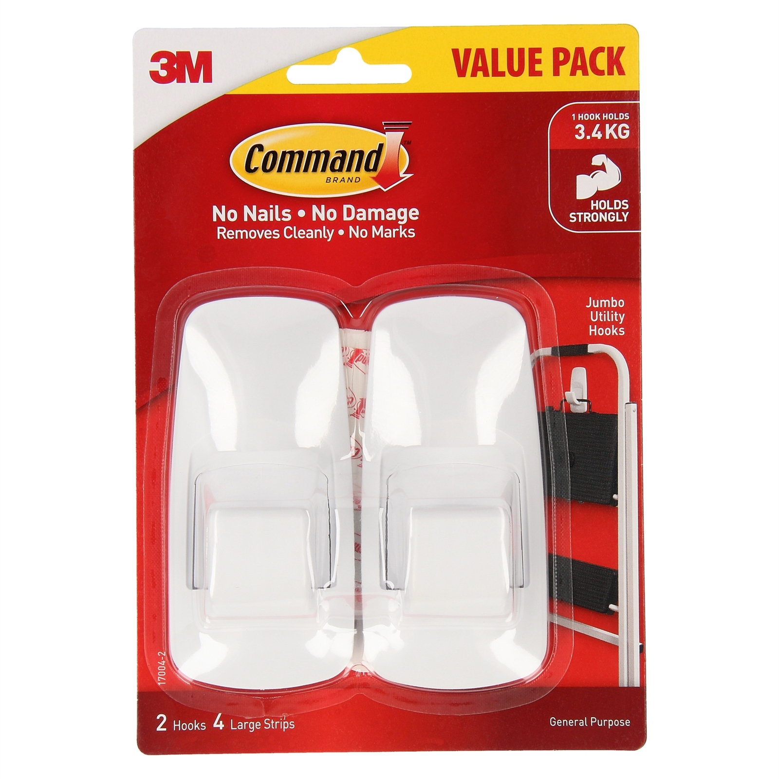 Command Jumbo White Adhesive Wall Hooks - 2 Pack - Bunnings Australia