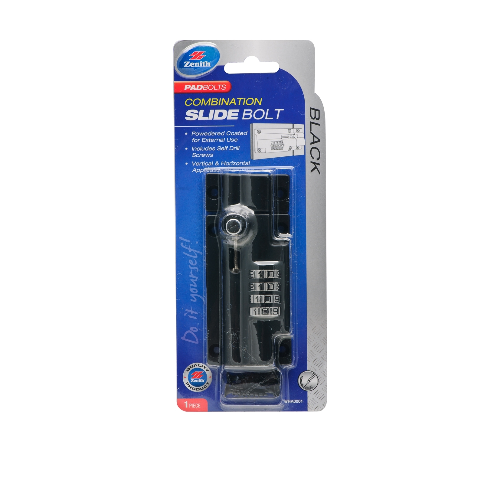 Zenith Black Combination Slide Bolt Lock - Bunnings Australia