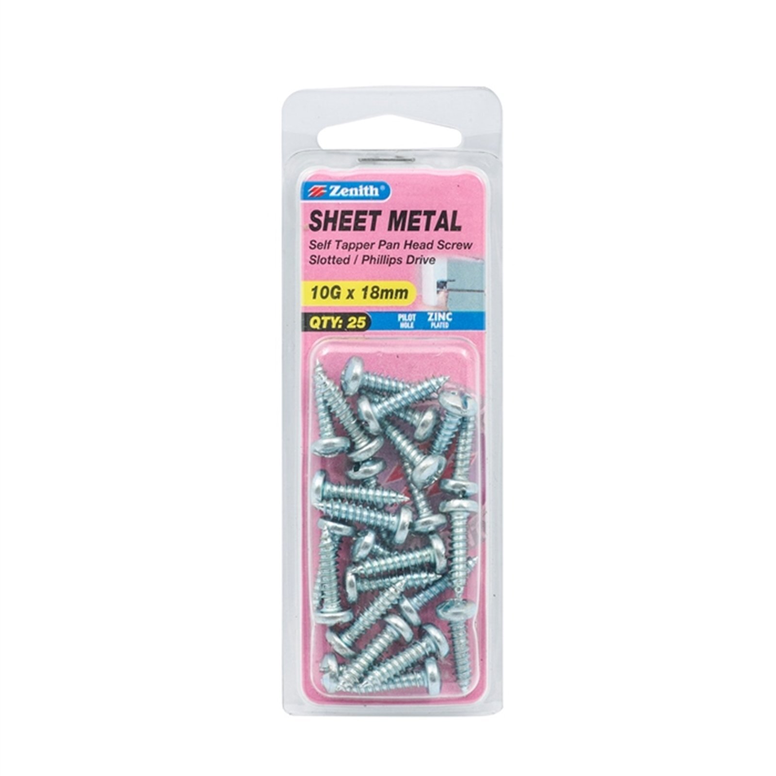 Zenith 10G x 18mm Zinc Plated Sheet Metal Screw - 25 Pack - Bunnings ...
