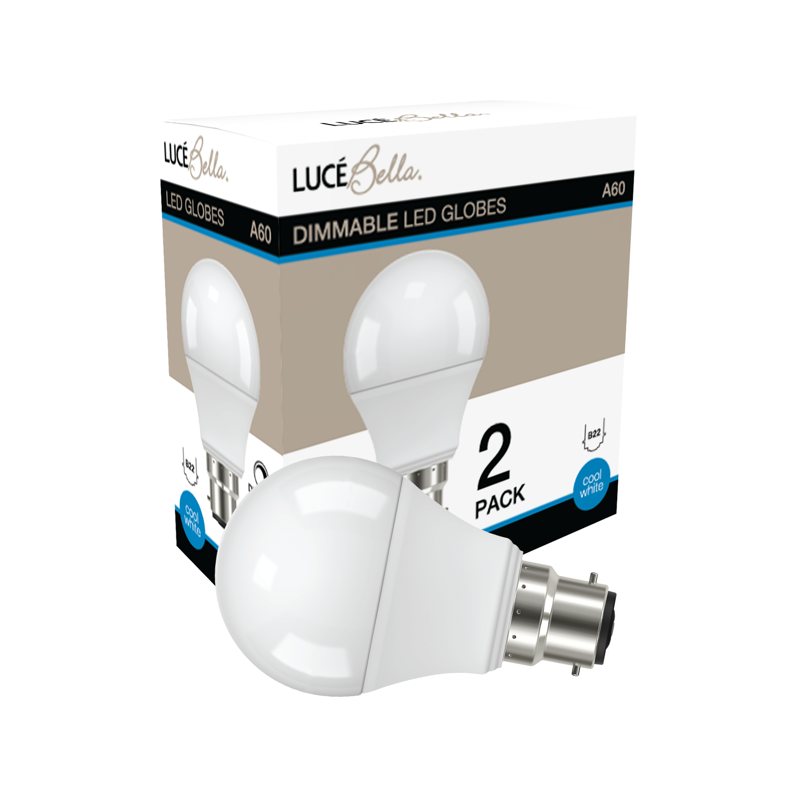 Luce Bella 13W 1521lm A60 Cool White Dimmable LED B22 Globe - 2 Pack ...