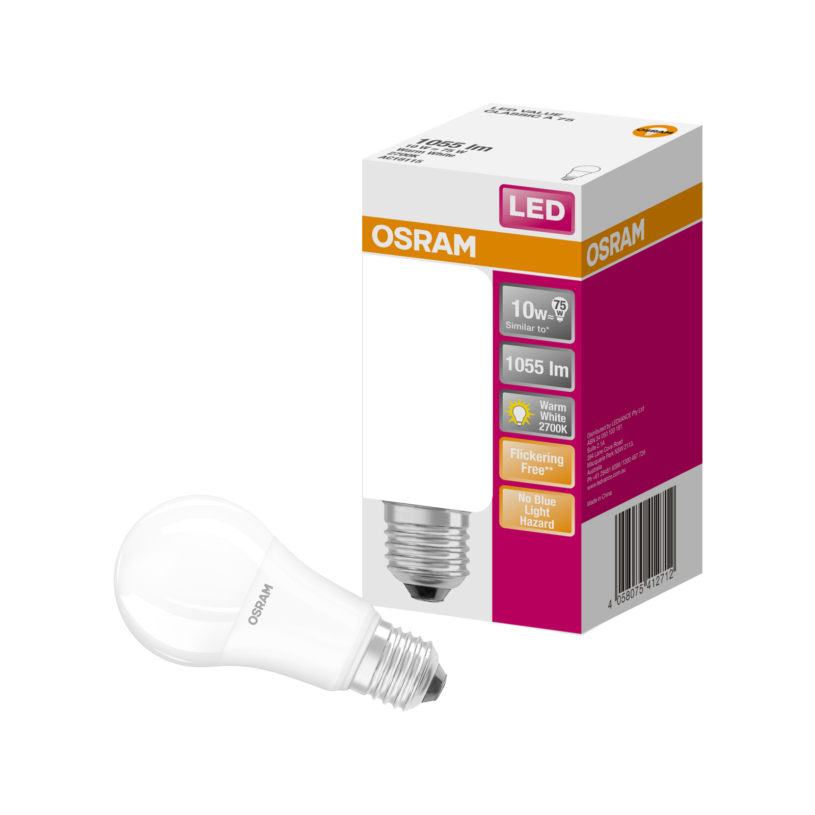 Osram 10W 1055lm Warm White Frosted LED A Shape E27 Globe - Bunnings ...