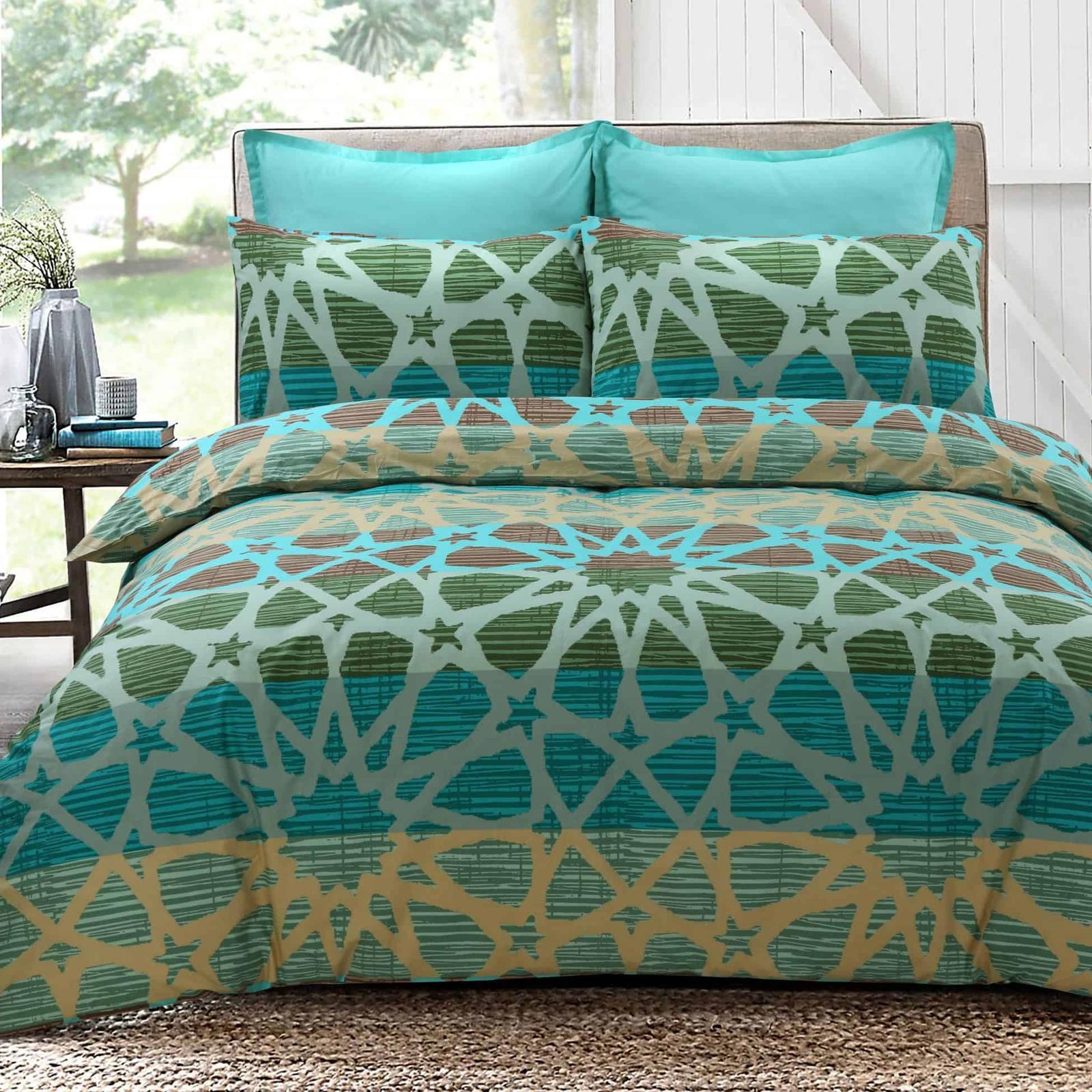 Amsons Pure Cotton Single Quilt Cover Set - Oasis - Green/Beige ...