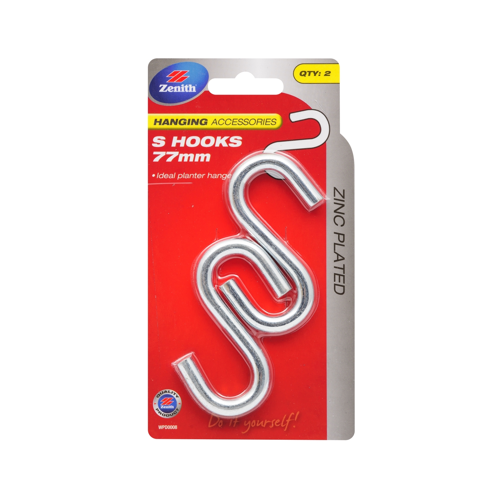 Zenith 77mm Zinc Plated S Hook - 2 Pack - Bunnings Australia