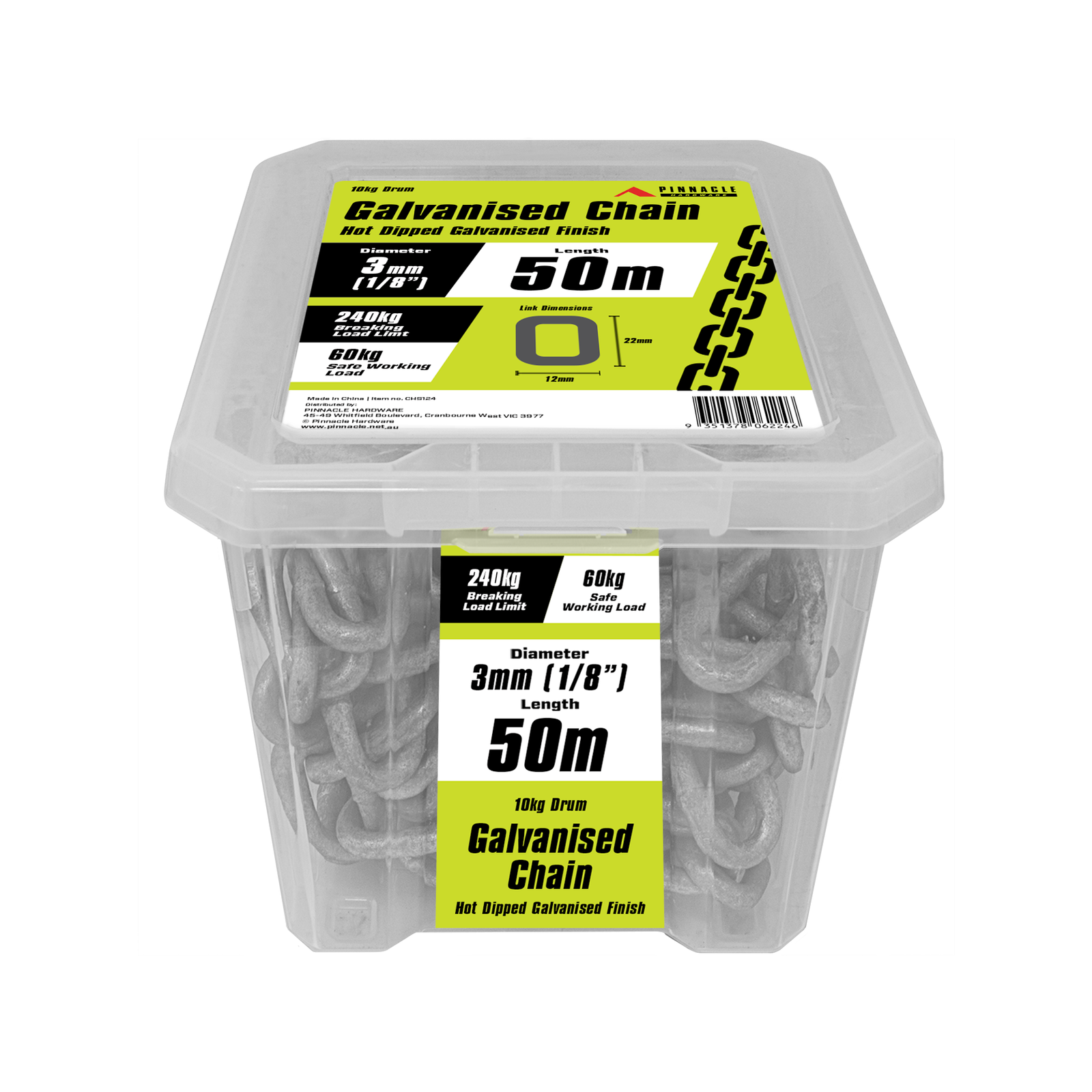 Pinnacle 3mm 1/8" x 50m Galvanised Chain - Bunnings Australia